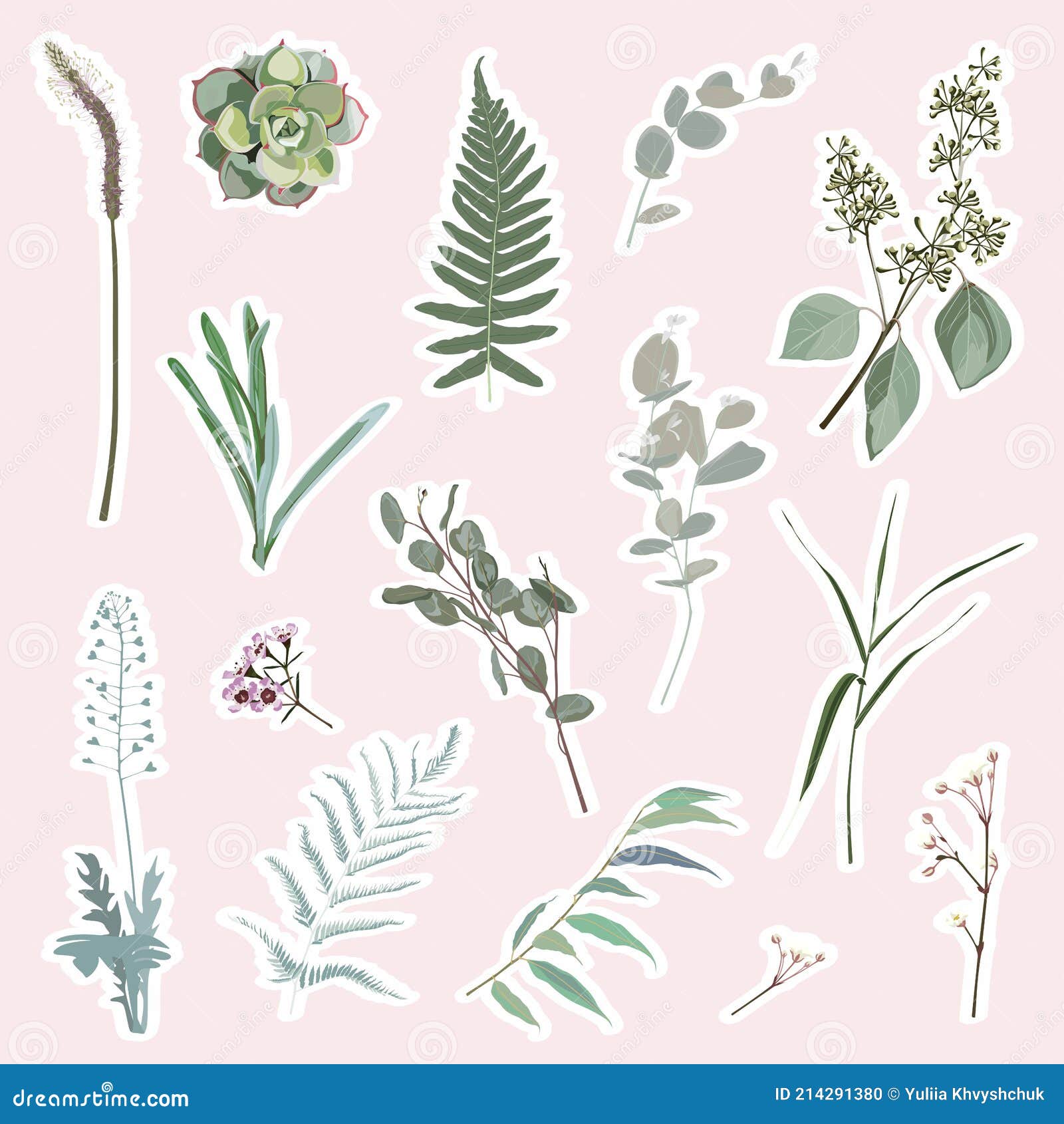 Bright Style Set Stickers with Garden Herbs. Collection of Isolated ...