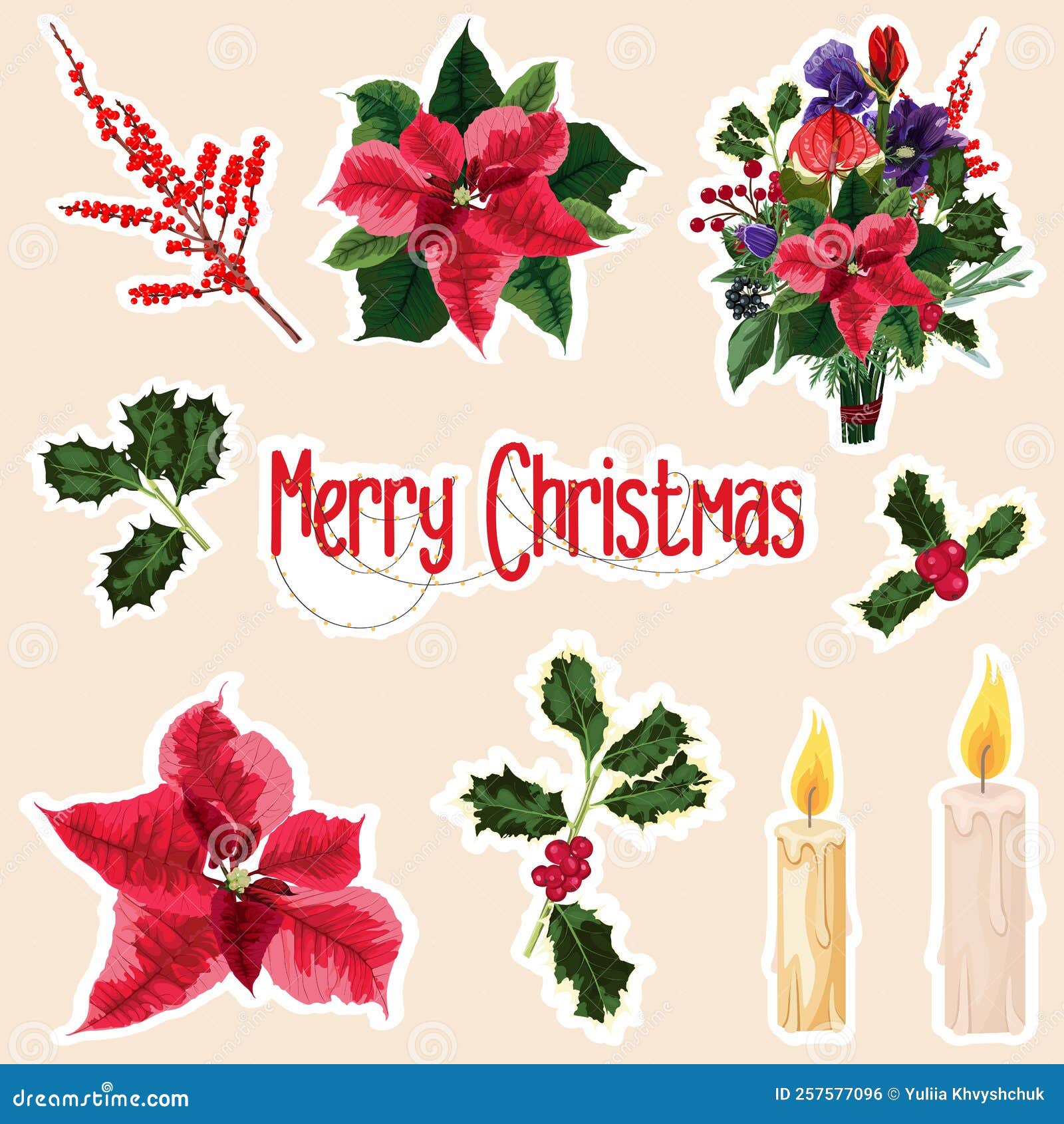 Set of Christmas Stickers. Symbols of the Holiday. Cartoon Images of a ...