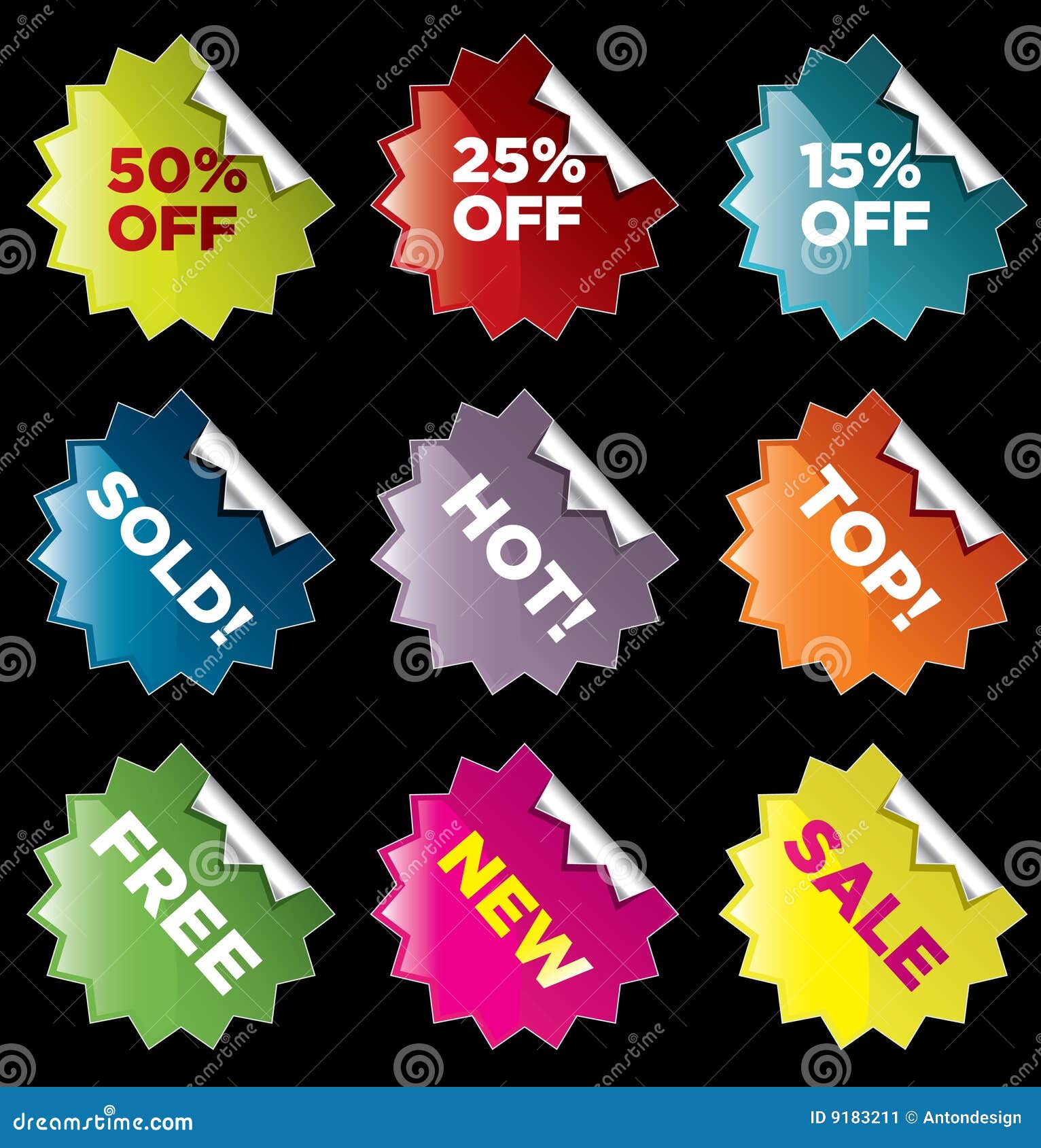 Stickers stock vector. Illustration of gold, label, curl - 9183211