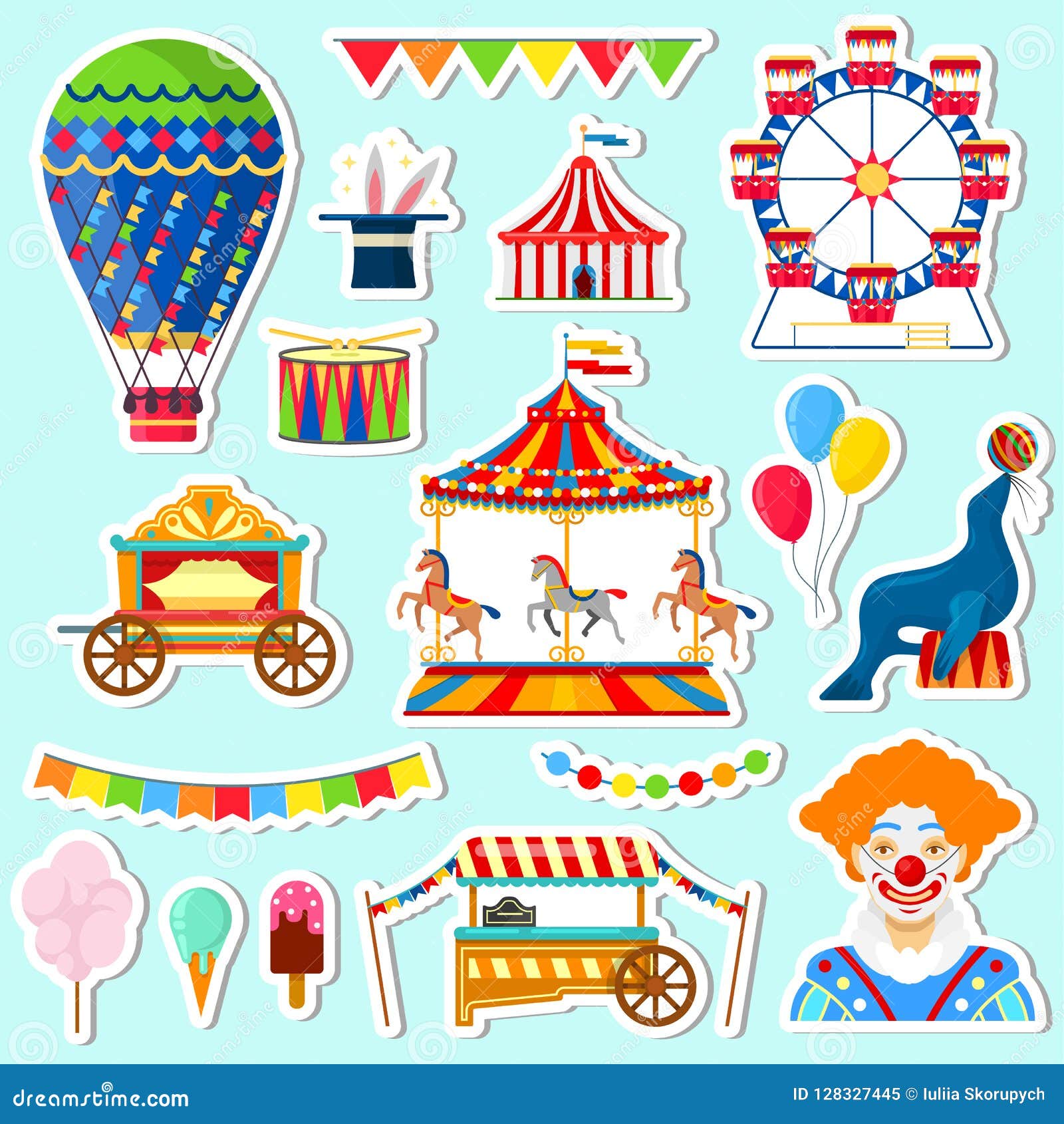 Stickers of Circus and Amusement Elements Stock Vector - Illustration ...