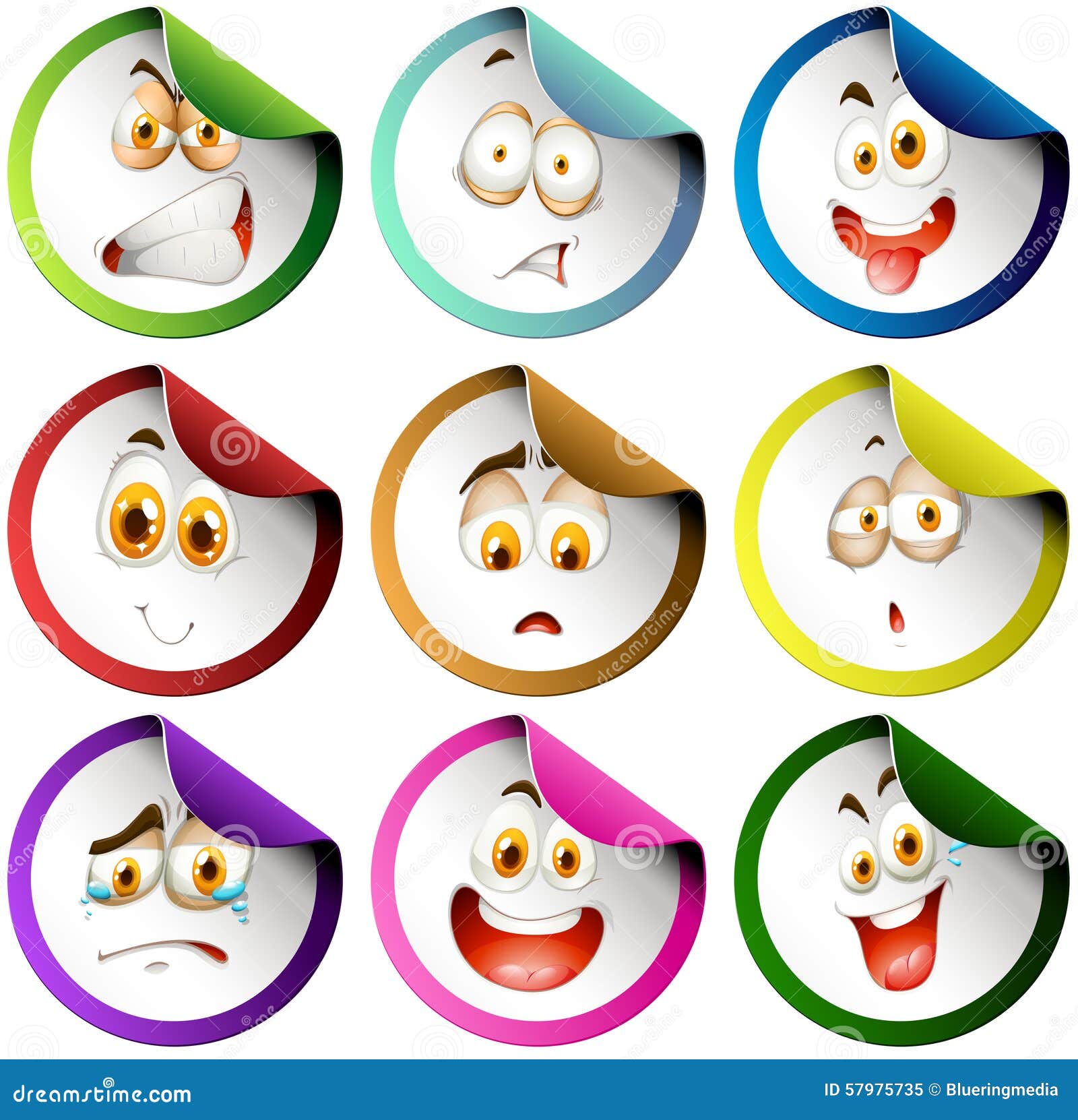 Stickers with Facial Expression Stock Vector - Illustration of eyes ...
