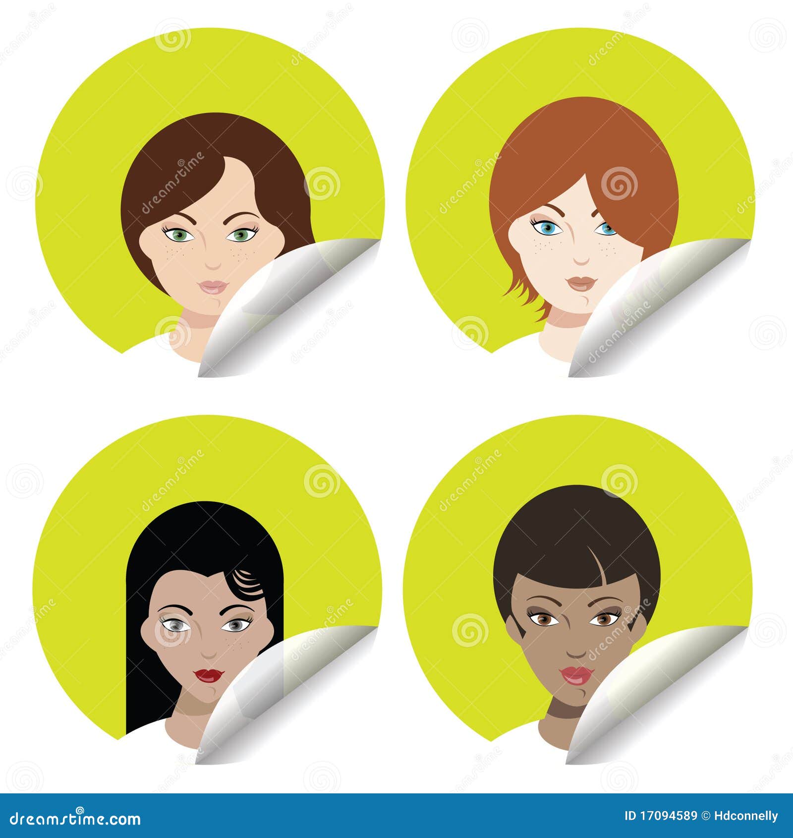 Stickers with female faces stock vector. Illustration of african - 17094589