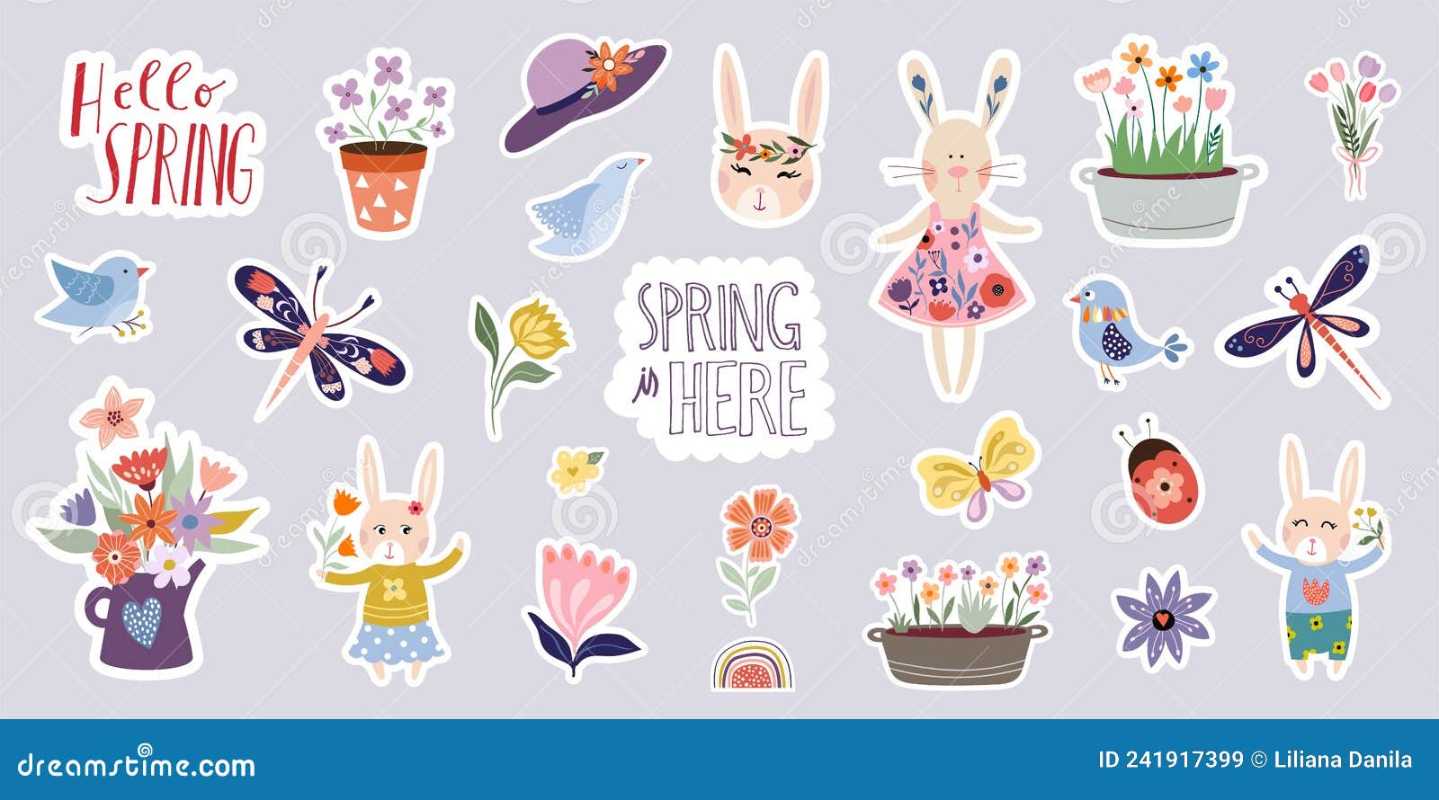 Springtime Stickers Collection with Decorative Seasonal Elements and ...