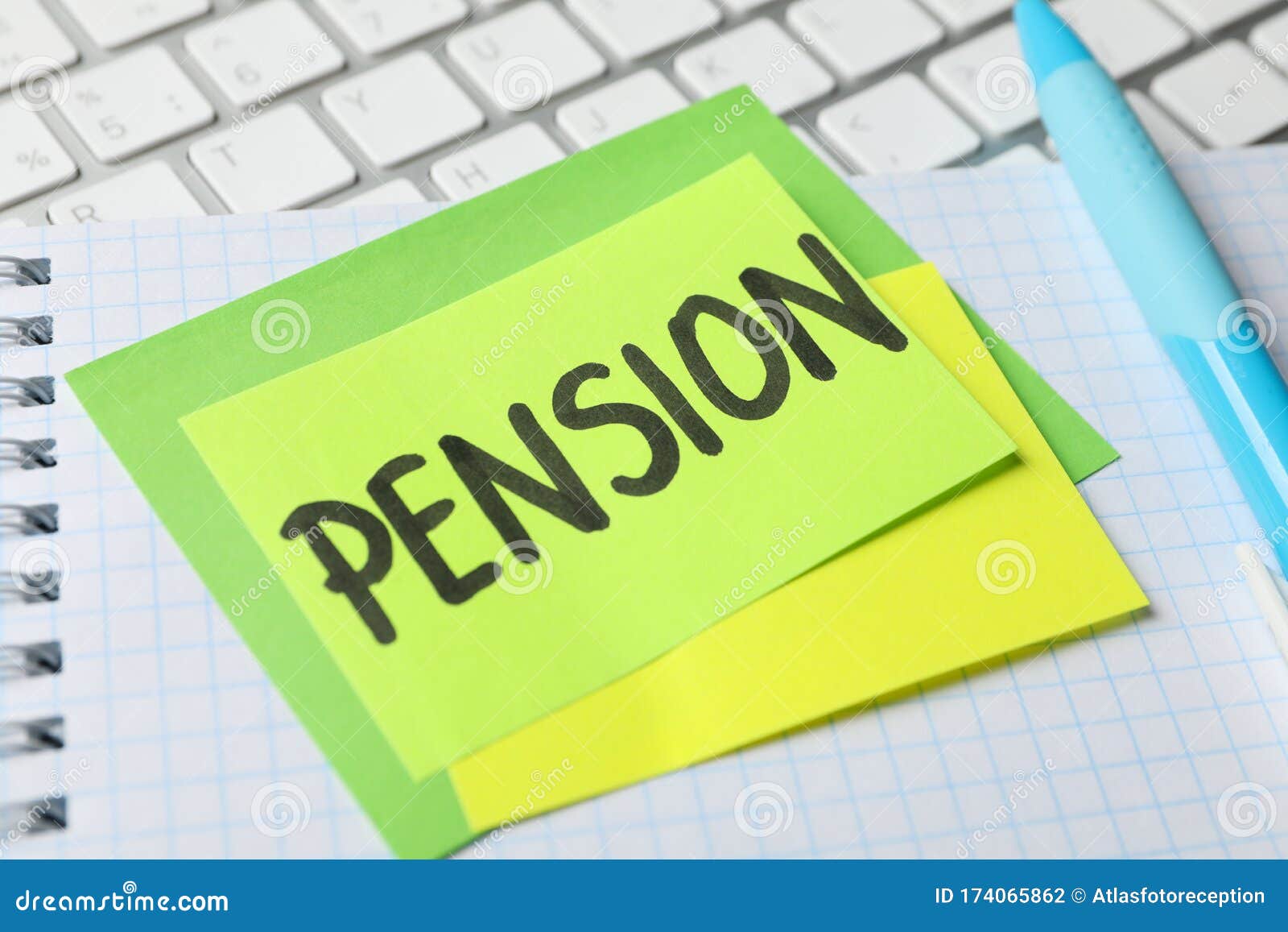 Stickers With Inscription Pension On Workplace Background Stock Photo ...