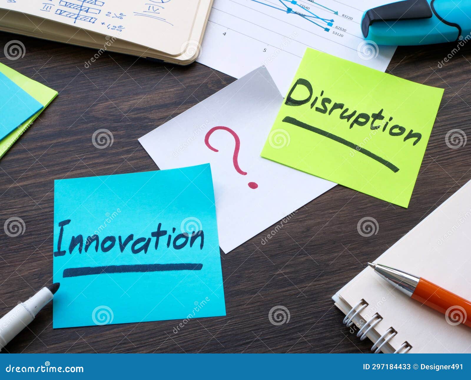 Stickers with Inscriptions Innovation and Disruption. Stock Image ...