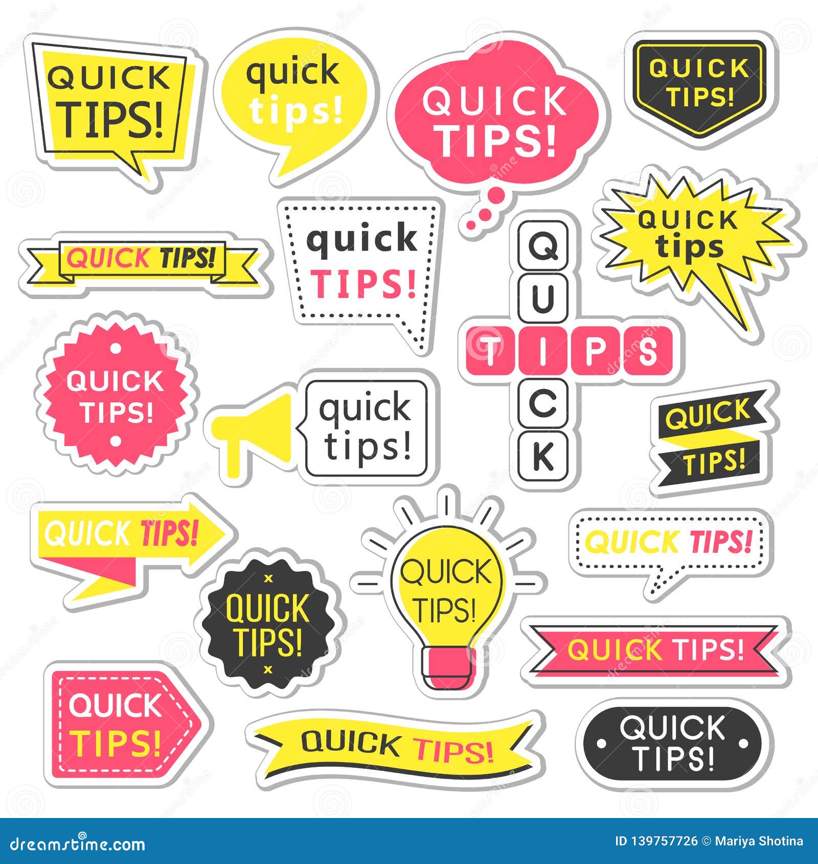 Stickers with Quick Tips Inscription. Helpful Tricks and Suggestions ...