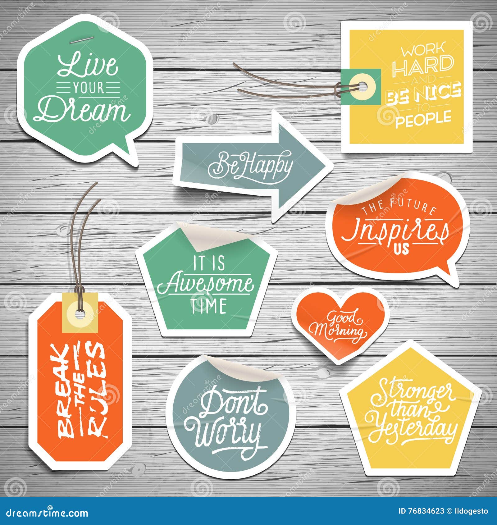 Stickers on Rustic Wood Background Stock Vector - Illustration of ...