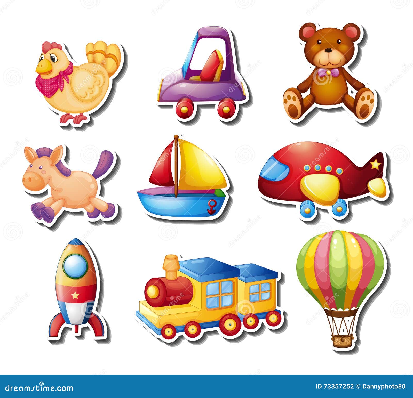 Stickers set with toys stock vector. Illustration of ship - 73357252