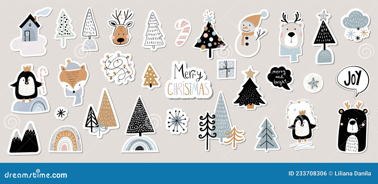 Christmas Winter Stickers Collection for Kids, Seasonal Design Stock ...