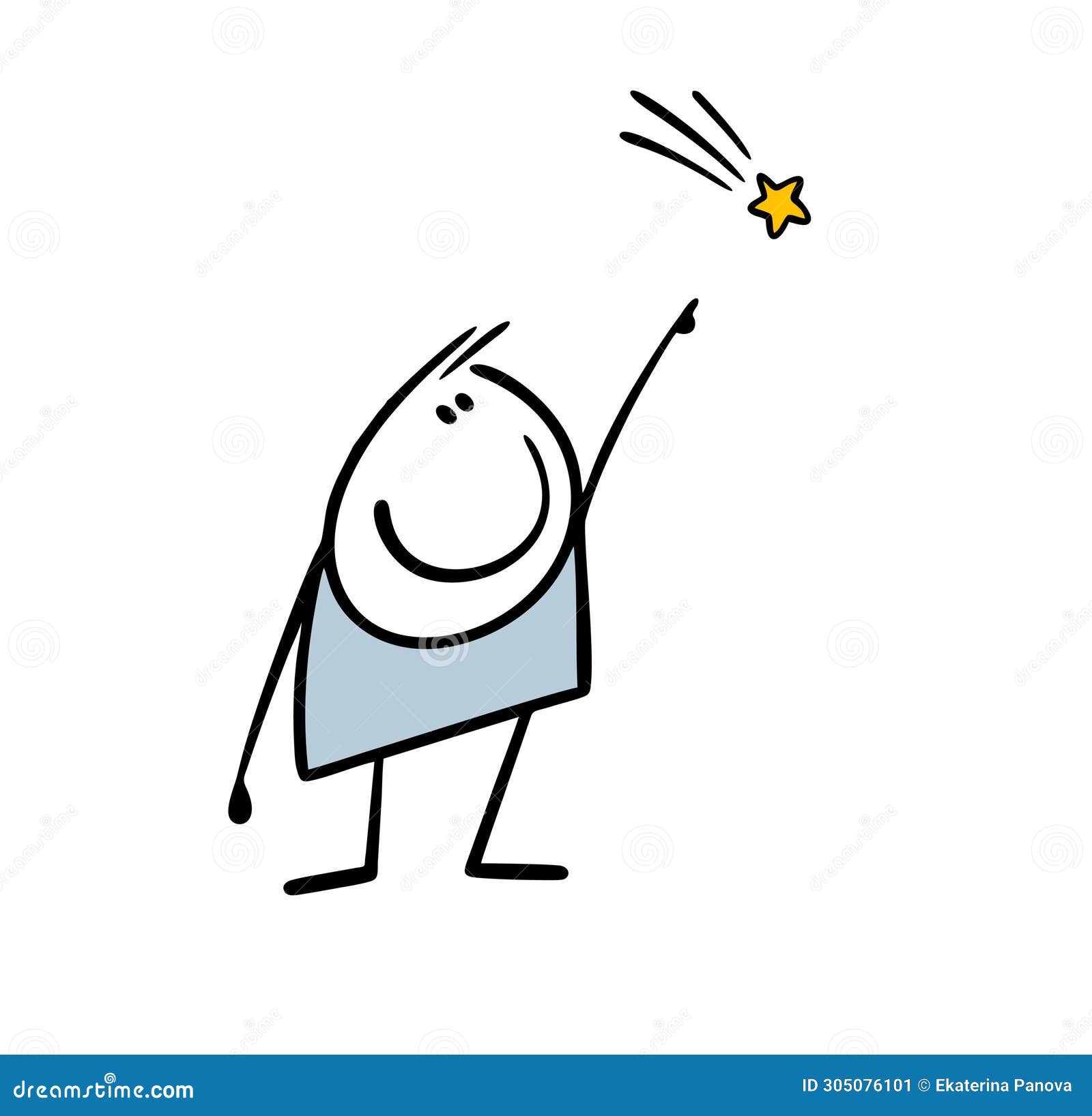 Stickman Believes in Omens, Points His Finger at Star Falling in the ...