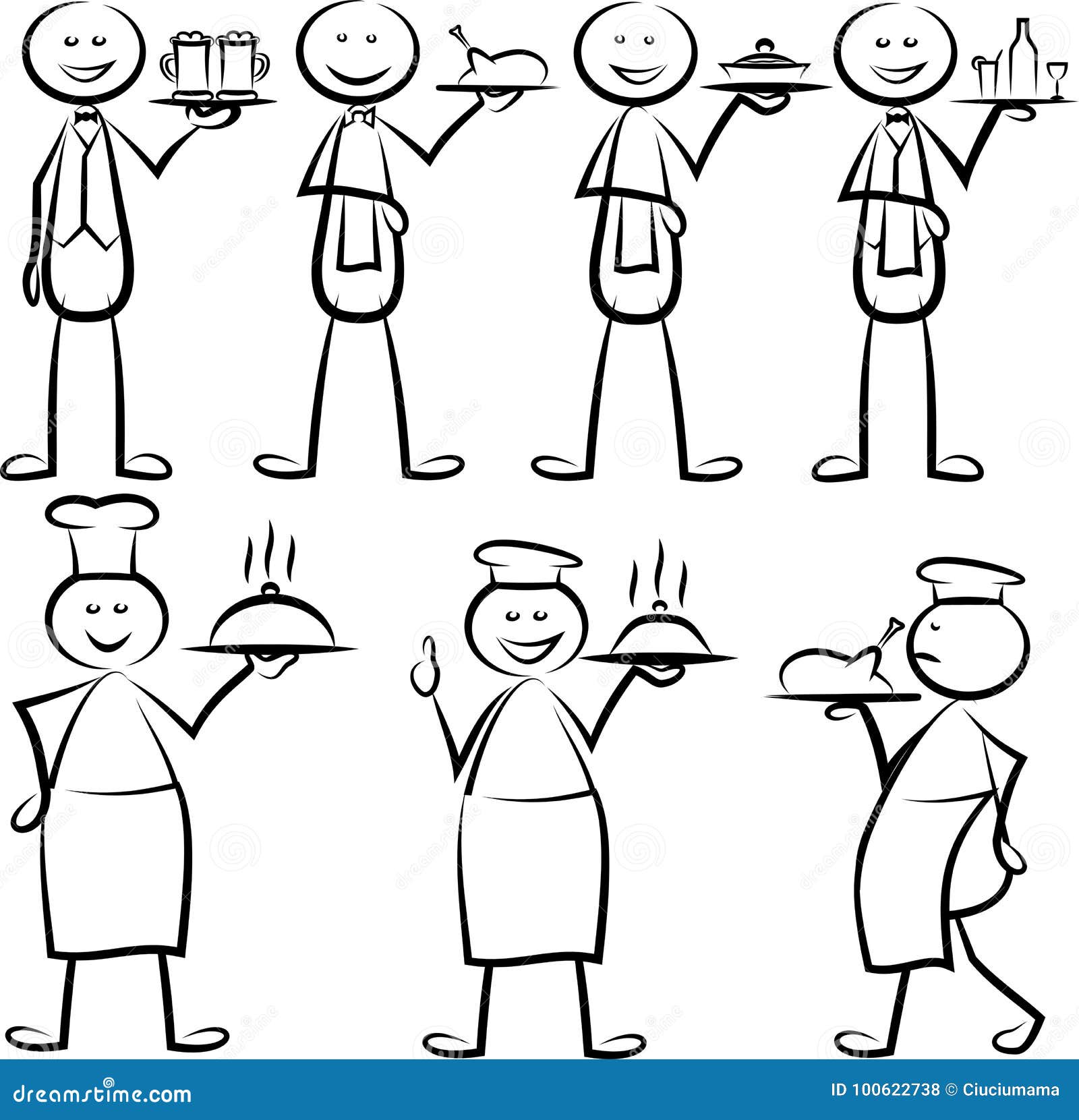 Stickman Chef, Cook and Waiter Vector Set Stock Vector - Illustration ...