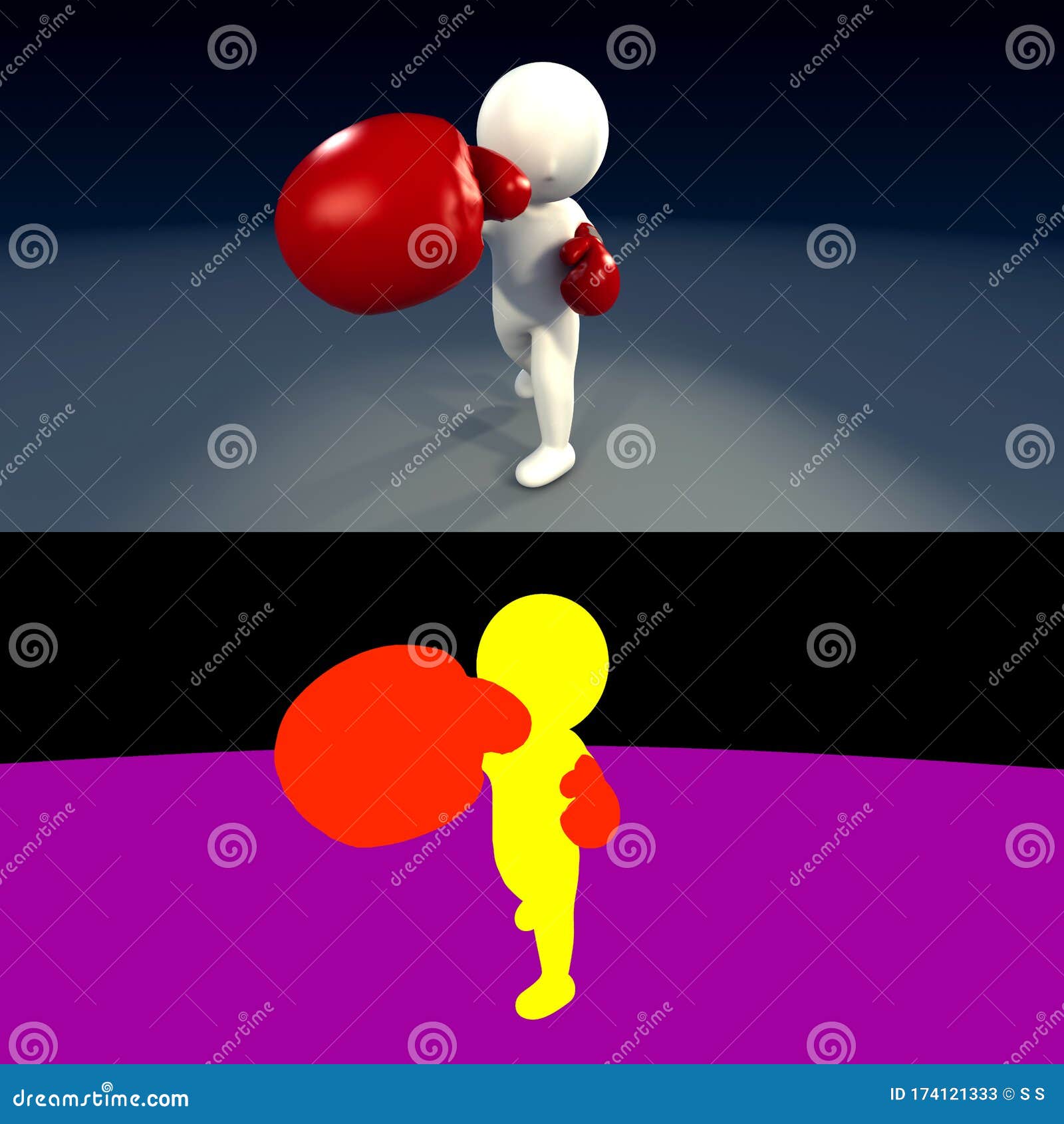 Stickman Engage in a Gang Fight, 3D Render Stock Illustration ...