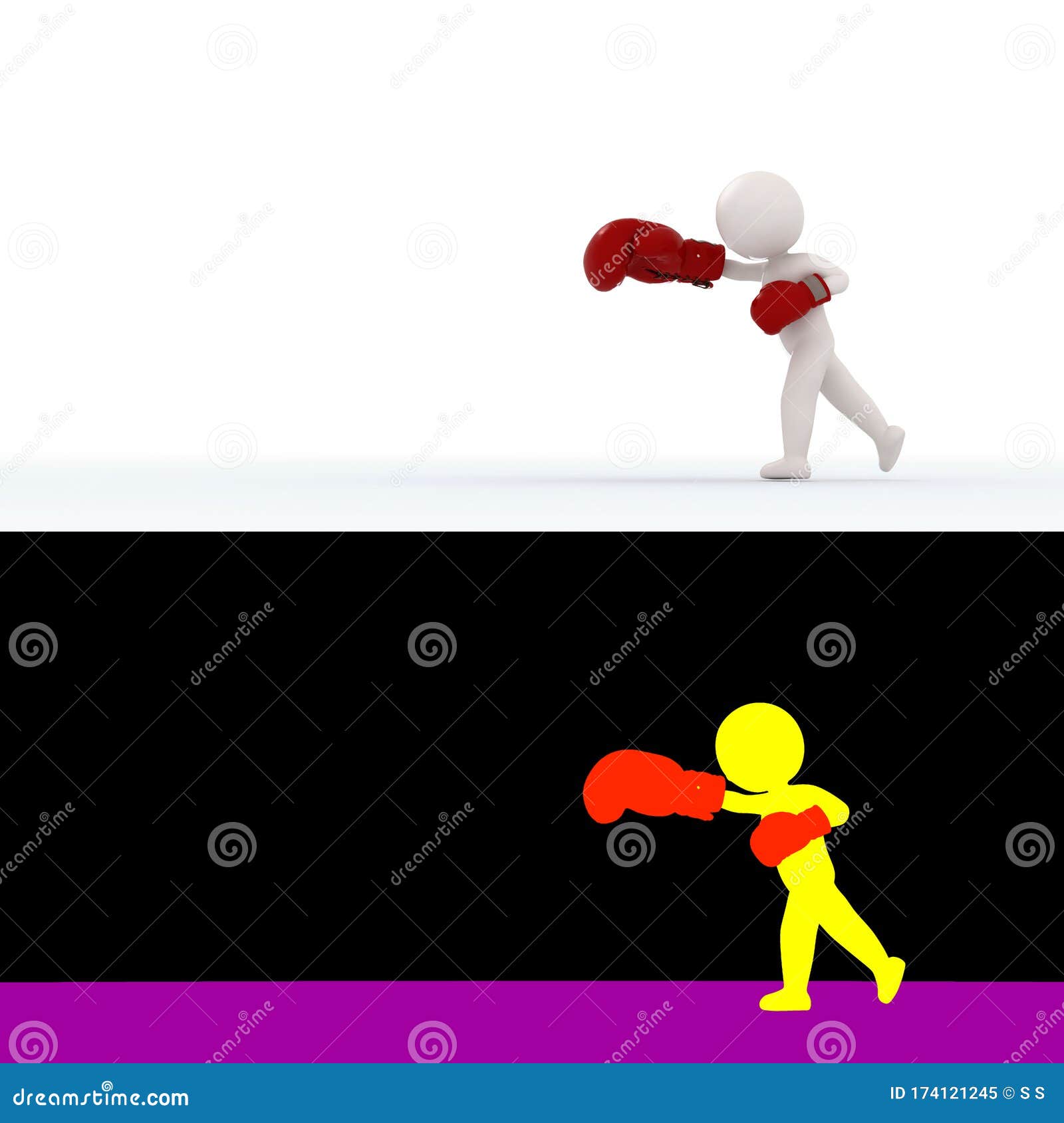 Stickman Engage in a Gang Fight, 3D Render Stock Illustration ...