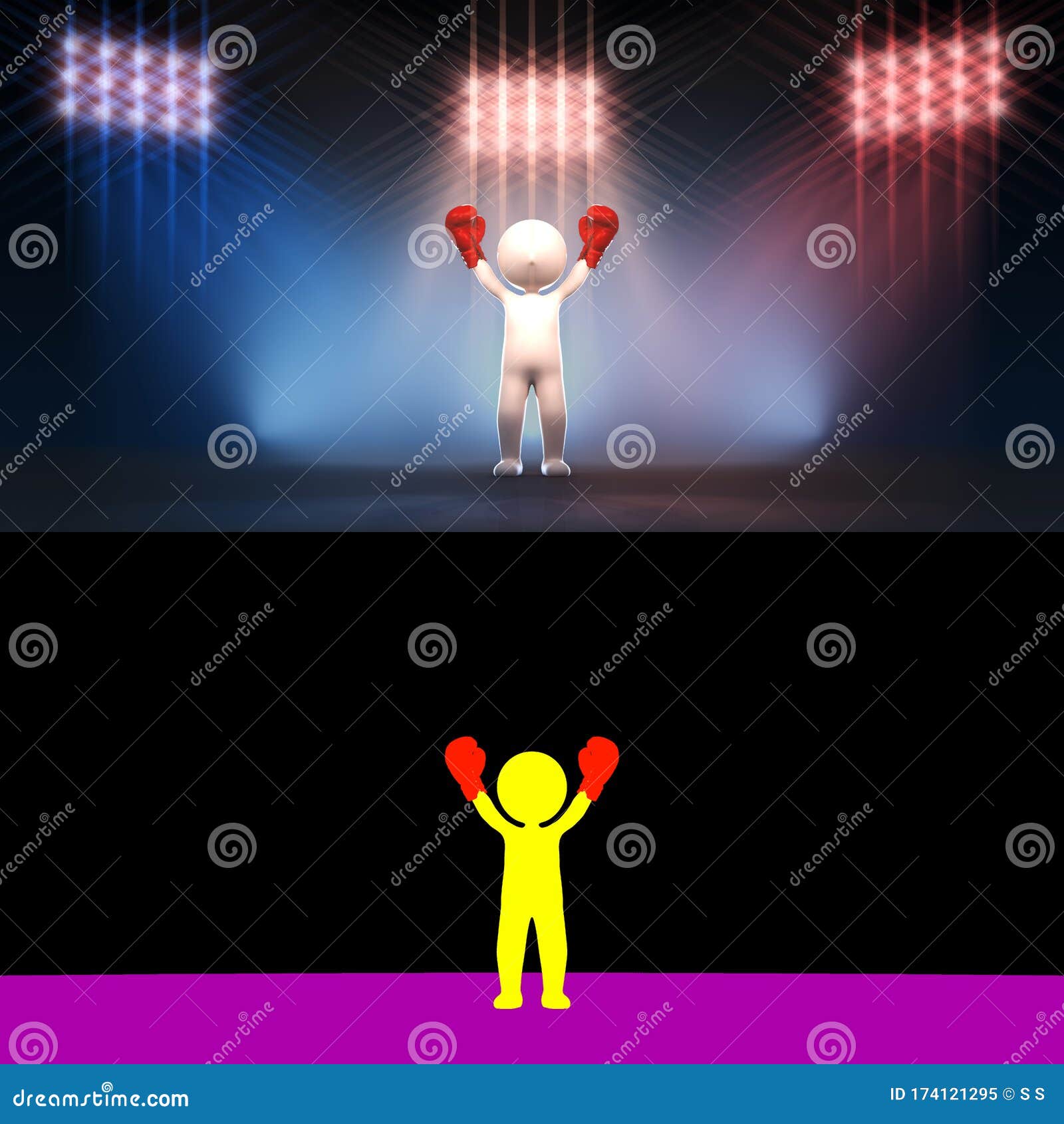 Stickman Engage in a Gang Fight, 3D Render Stock Illustration ...