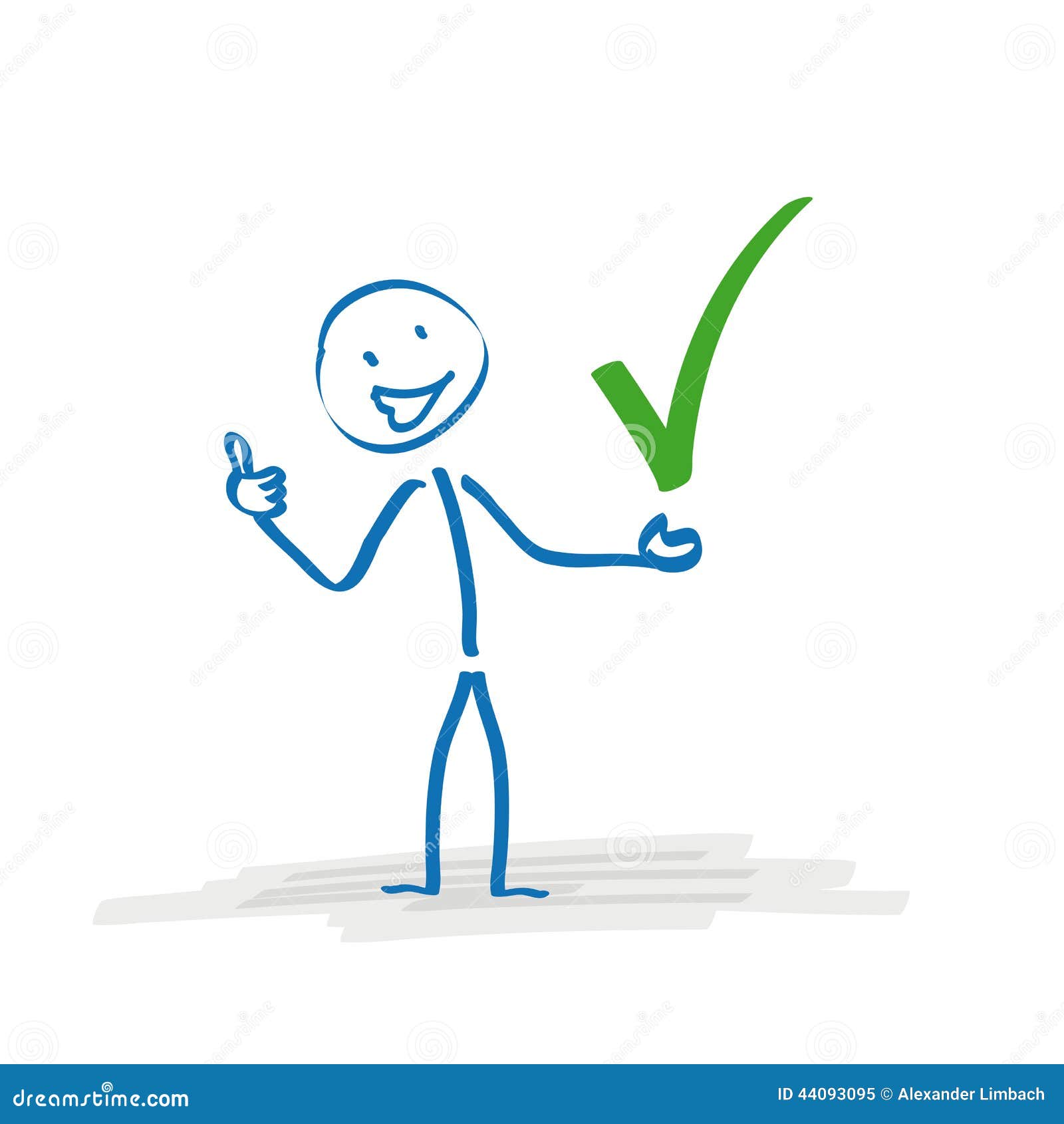 Stickman Green Tick Ok stock illustration. Illustration of drawn - 44093095