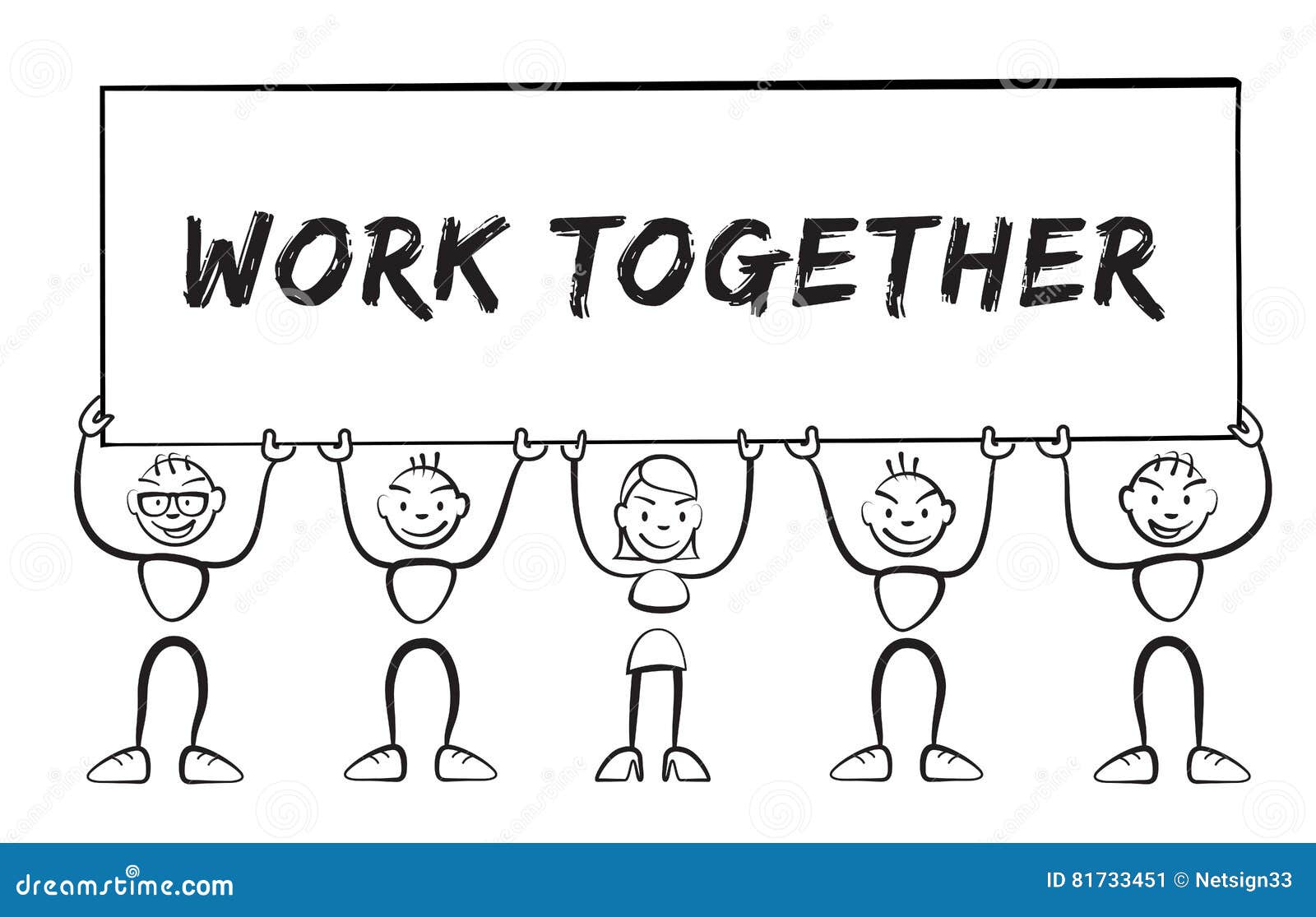 Stickman Holding Sign with Inscription Work Together Stock Vector ...