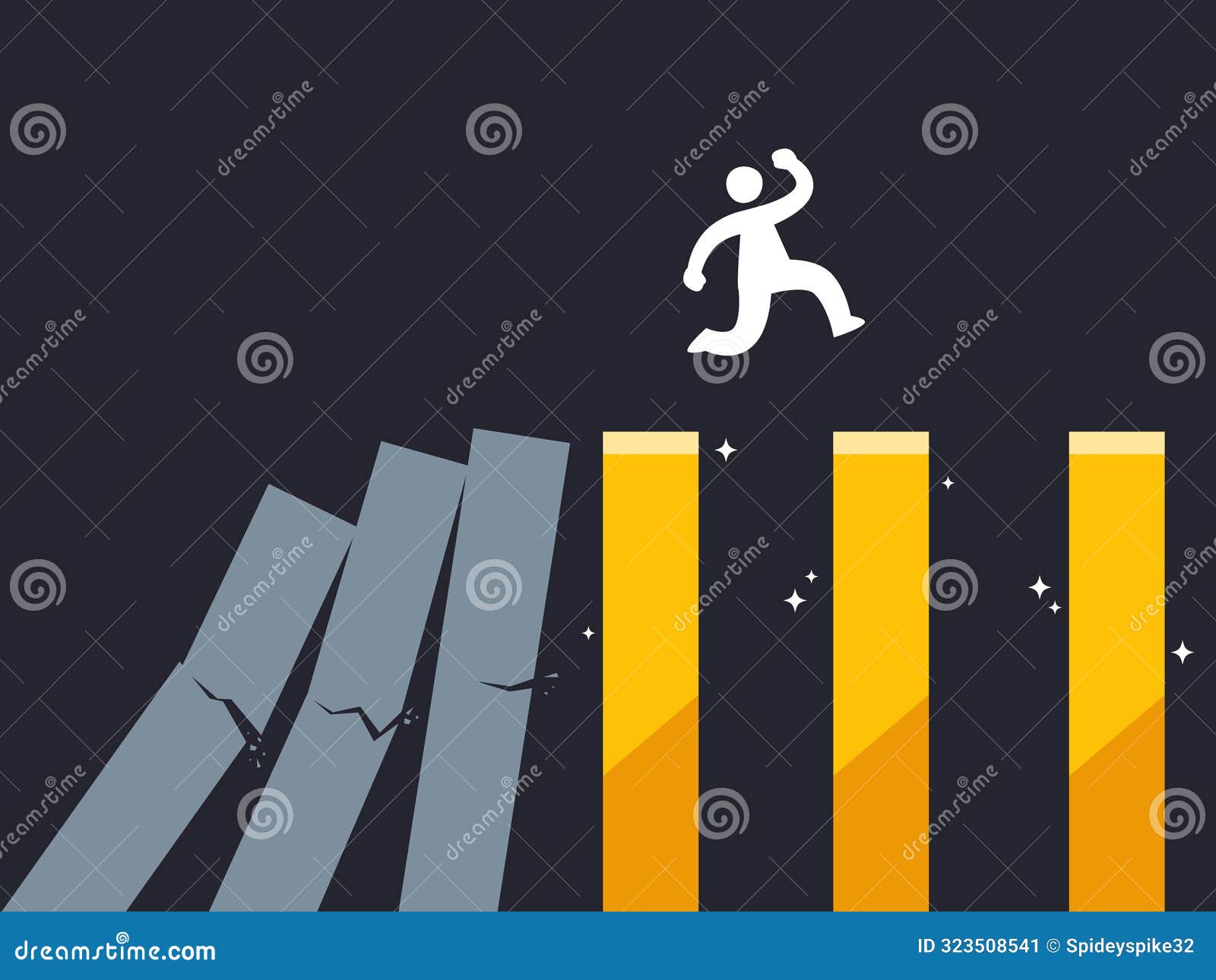 A Stickman is Jumping Over Domino Bars. Isolated Vector Illustration ...