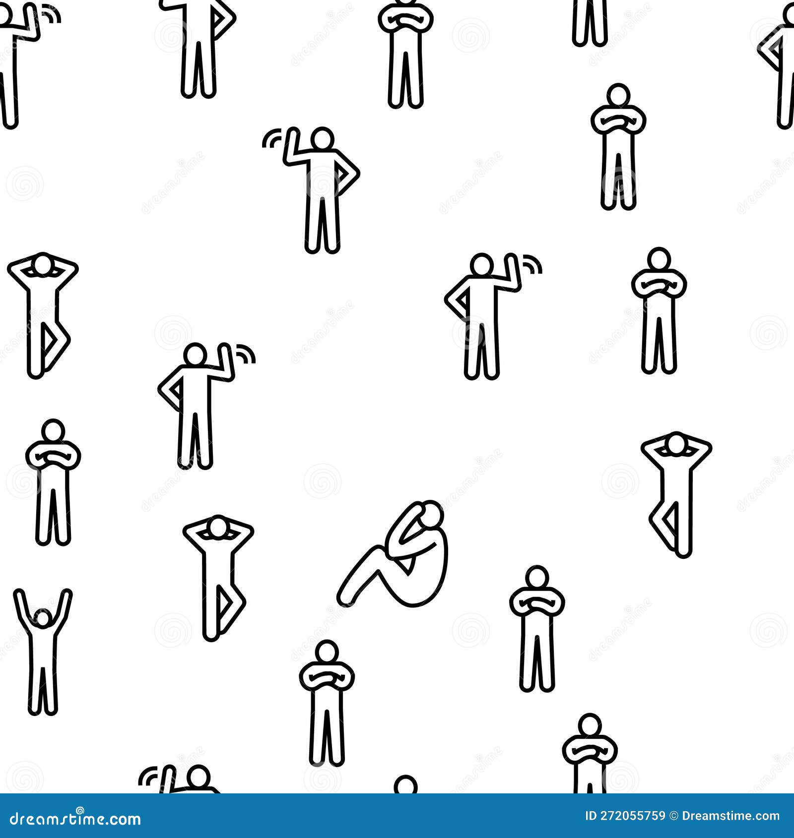 Stickman Man People Silhouette Vector Seamless Pattern Stock Vector ...