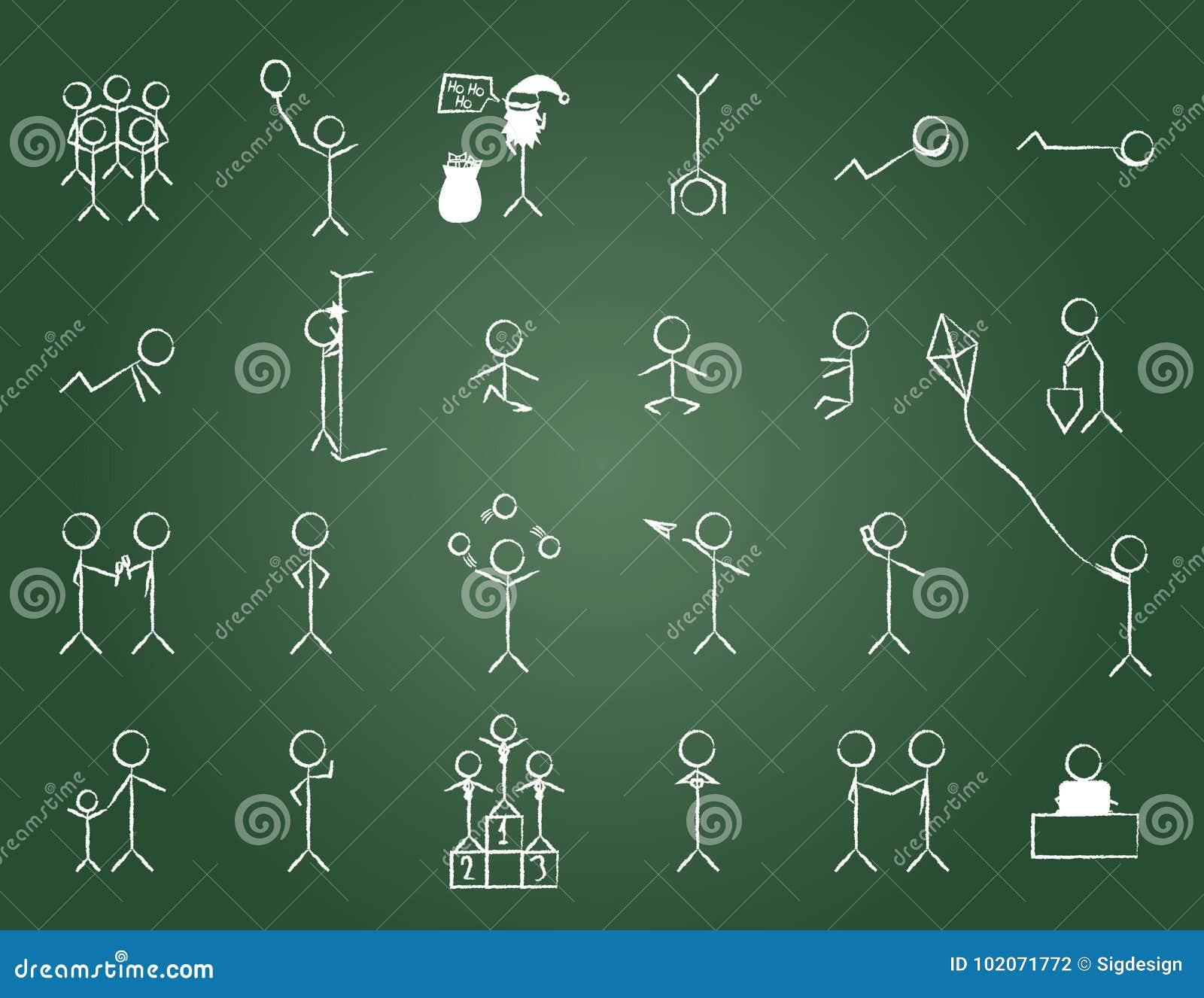 Stickman set on chalkboard stock vector. Illustration of santa - 102071772