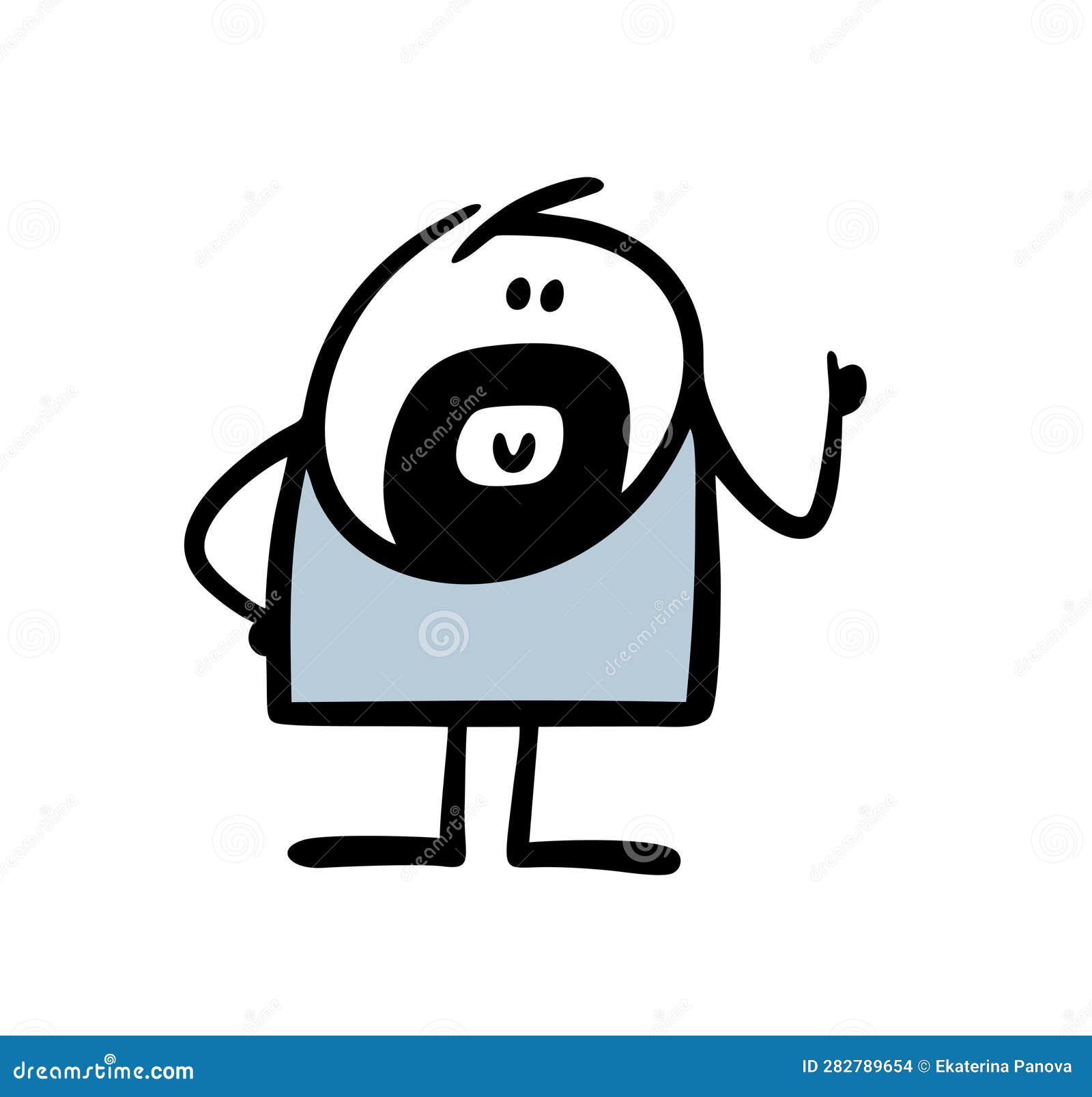 Stickman with a Thick Black Beard Raised His Hand and Points with His ...