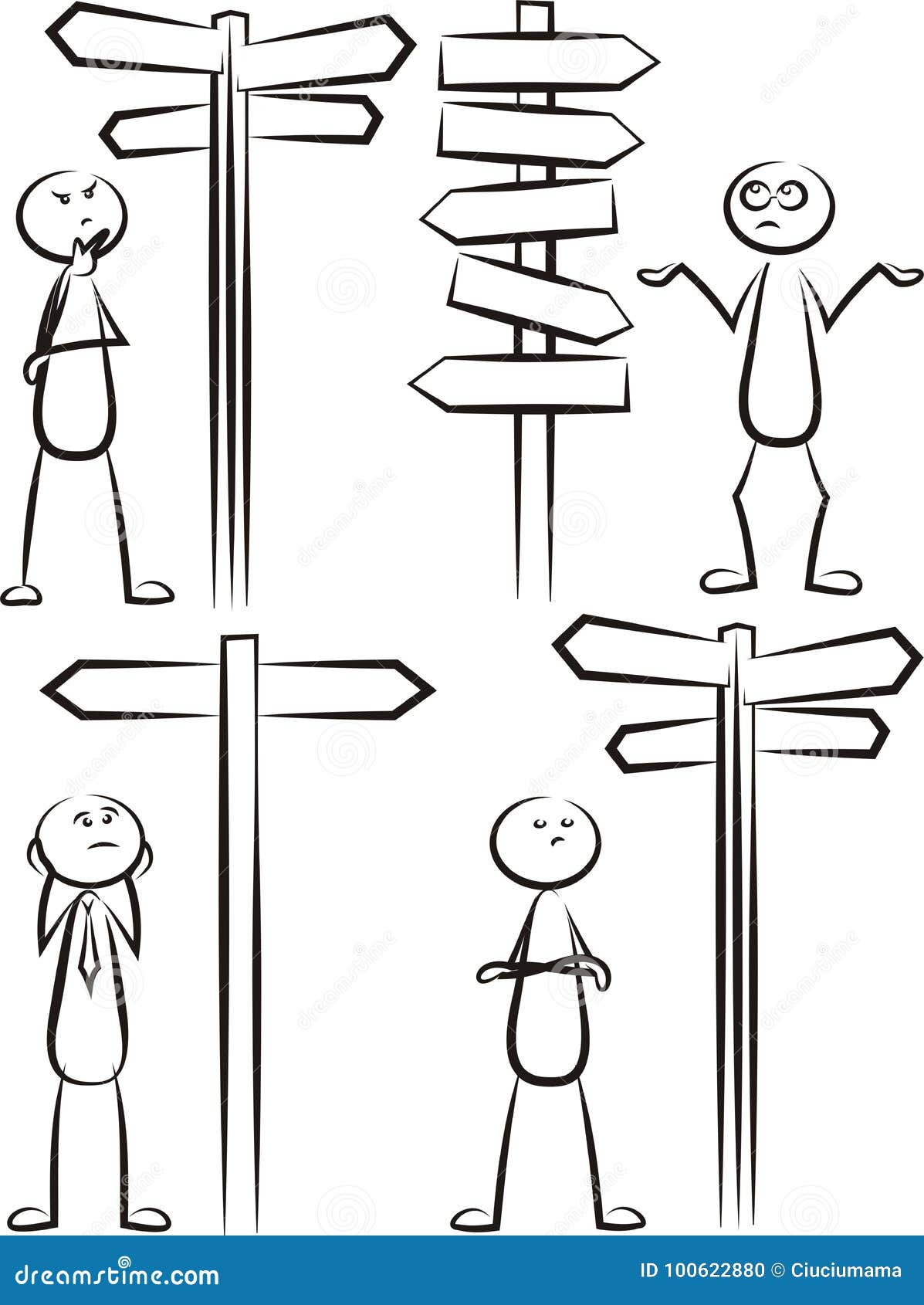 Stickman Way Direction Vector Set Stock Vector - Illustration of stick ...