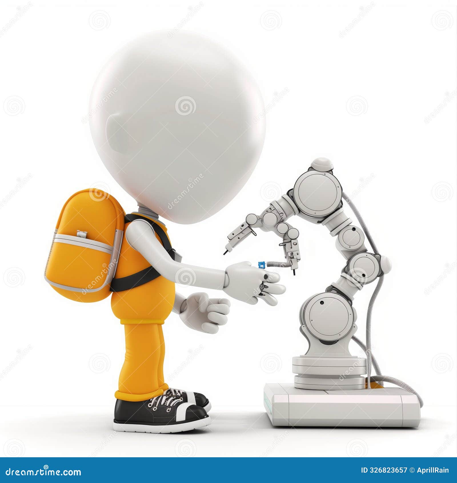 Stickman Working with a Robot on White Background Stock Illustration ...