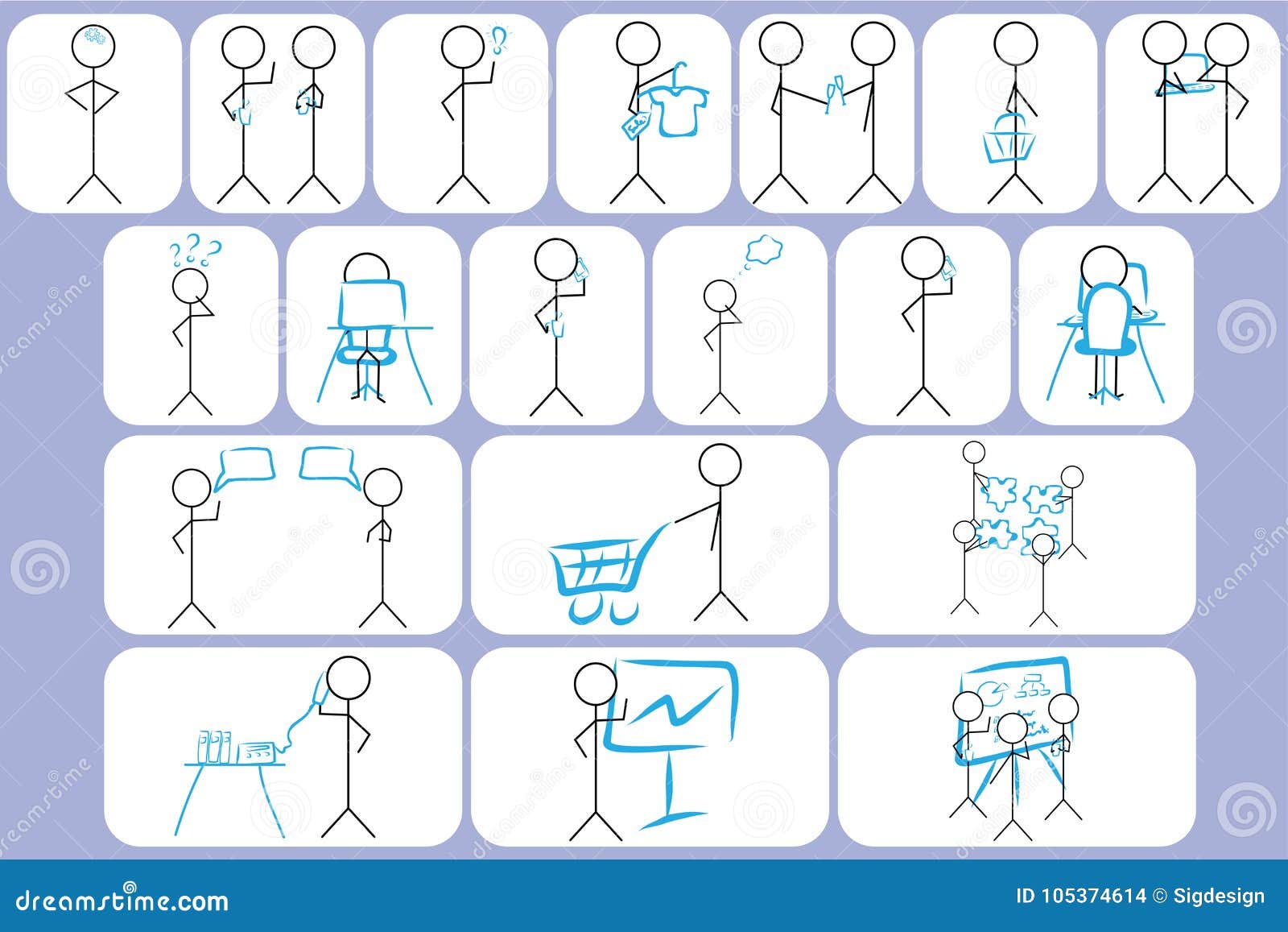 Stickmens in Different Business Situations Stock Vector - Illustration ...