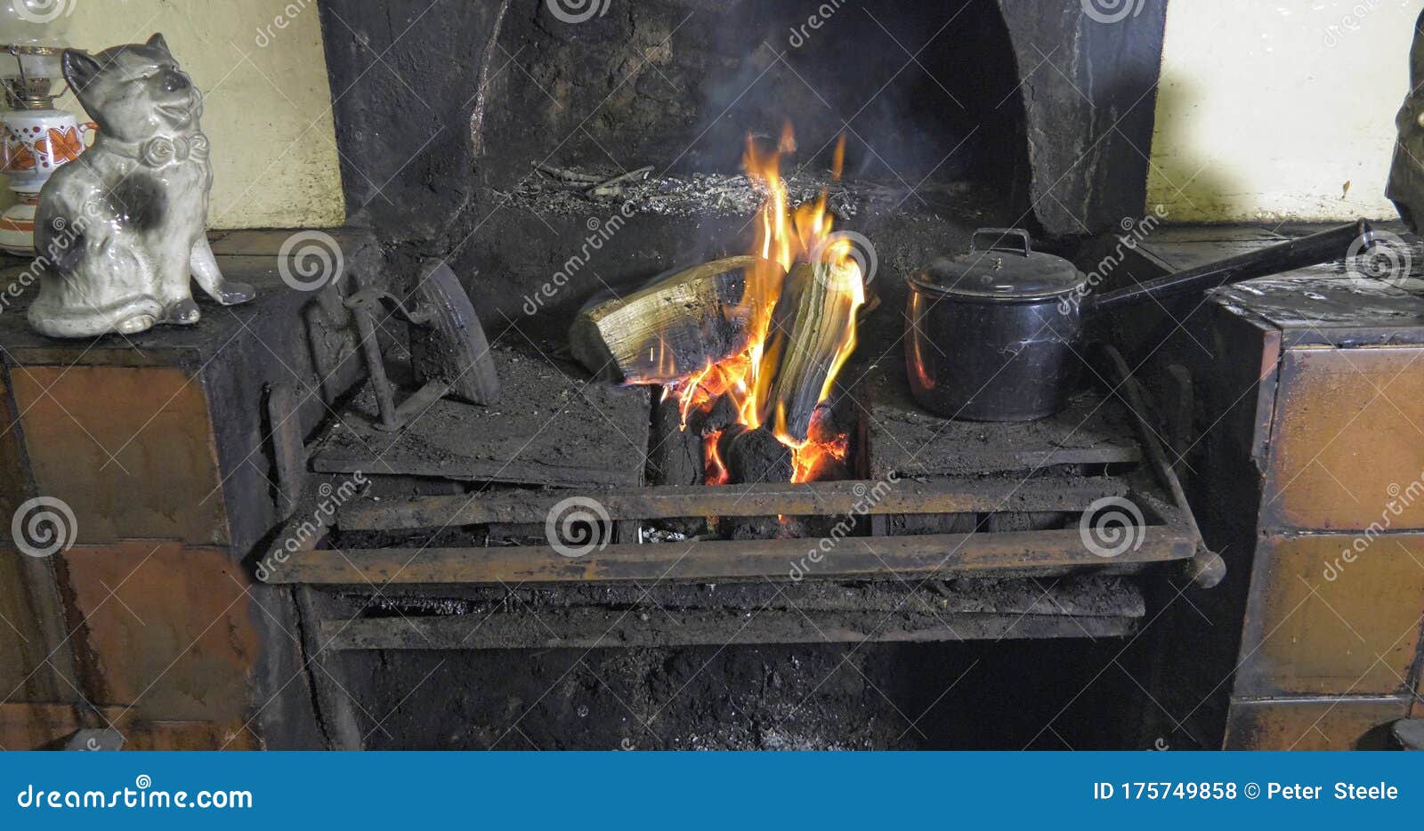 Sticks Blocks Firewood and Peat Turf Burning in an Open Fire from a Bog ...