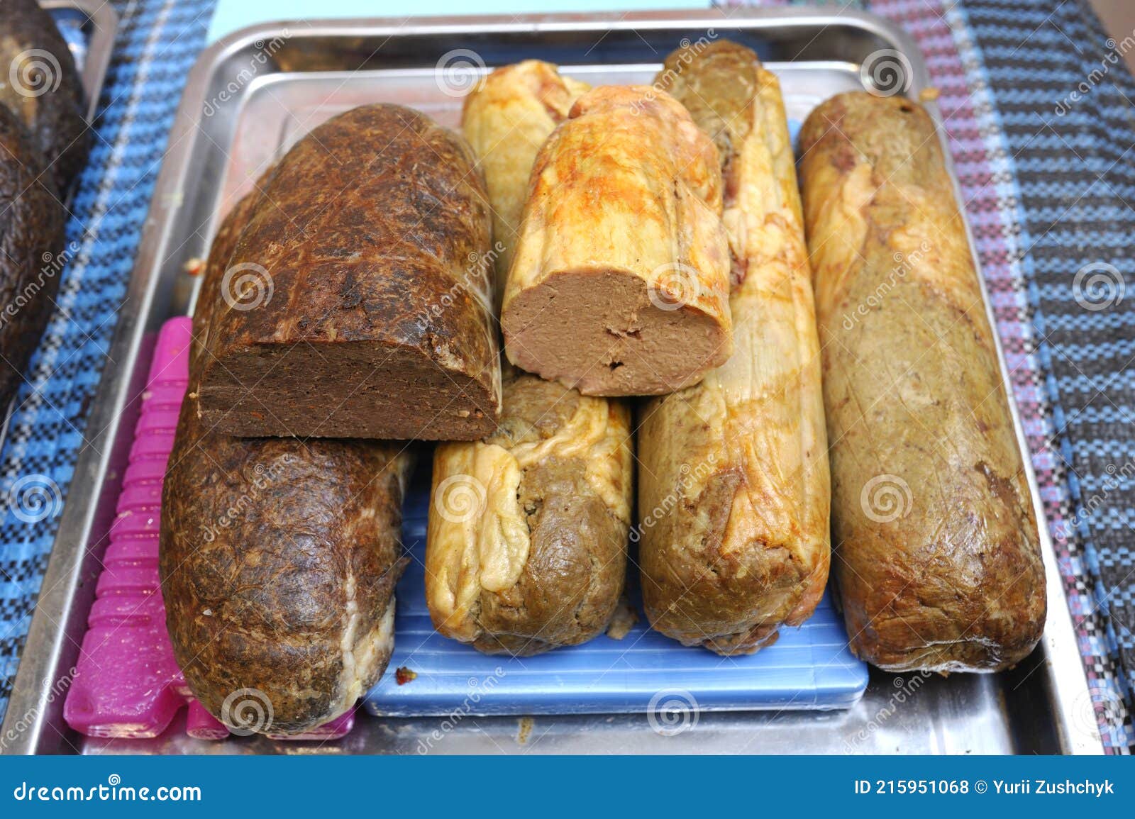 Sticks of Meat Paste Placed on a Counter, Sausages Stock Photo - Image ...