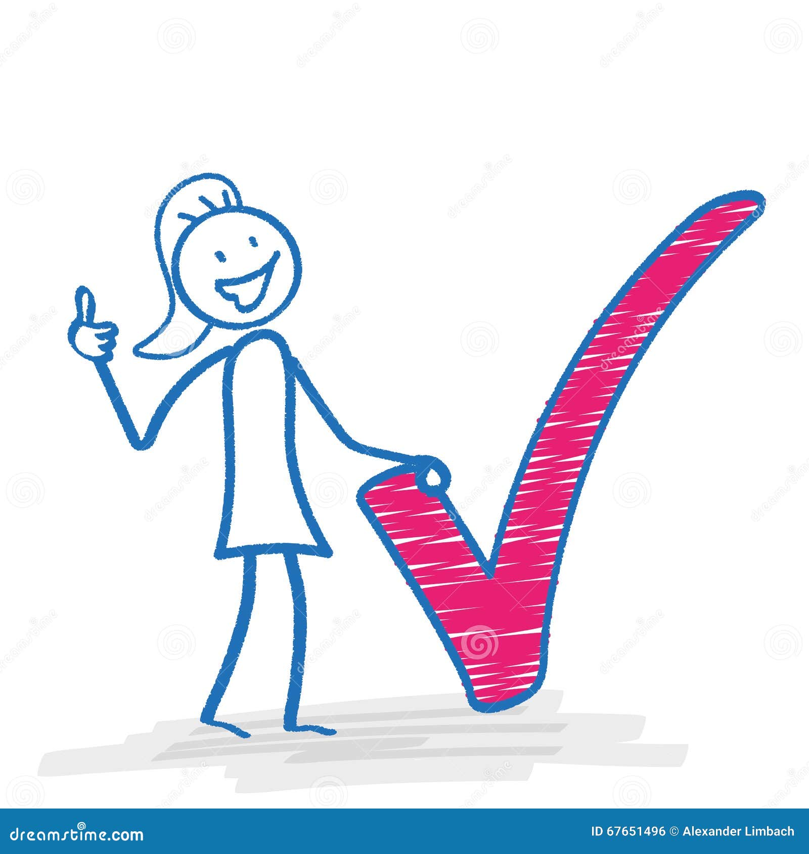 Stickwoman Pink Tick stock vector. Illustration of scribble - 67651496