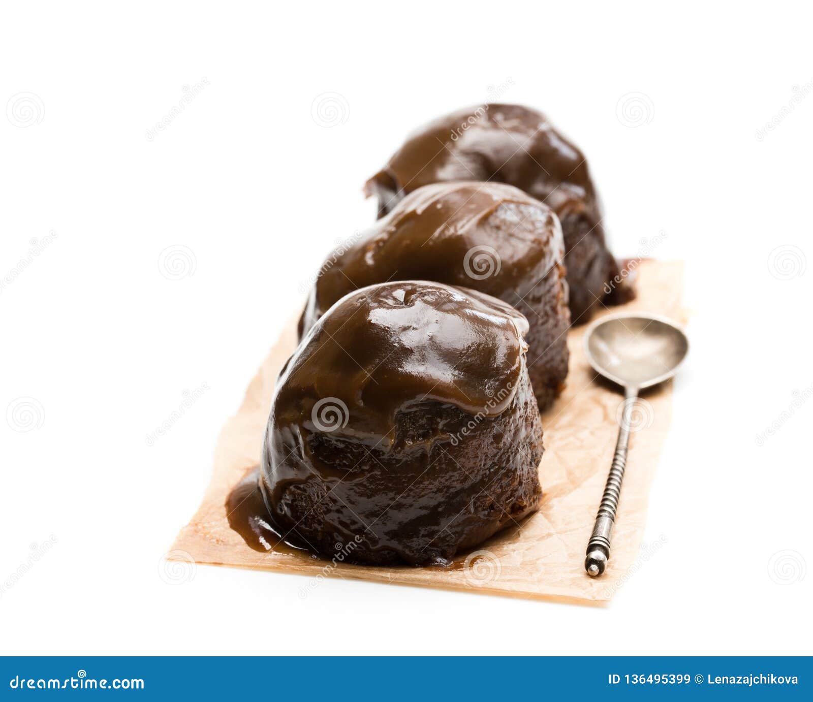Sticky Chocolate Puddings Isolated on White Stock Image - Image of food ...