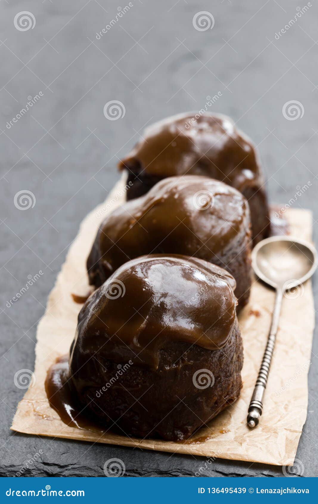 Sticky Chocolate Puddings Isolated on White Stock Image - Image of ...