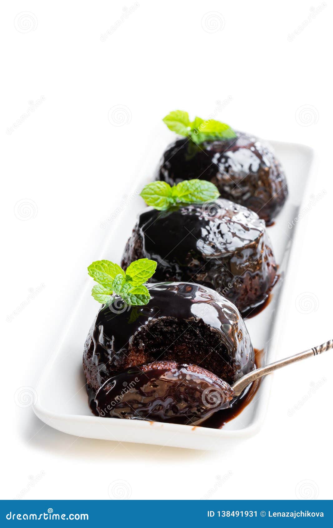 Sticky Chocolate Puddings Isolated on White Stock Image - Image of ...