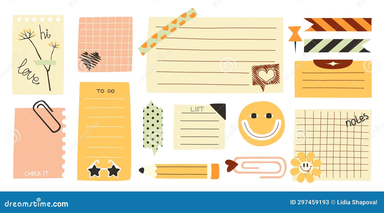 Set of Sticky Notes, Bullet Journal Elements on the White Stock Vector ...