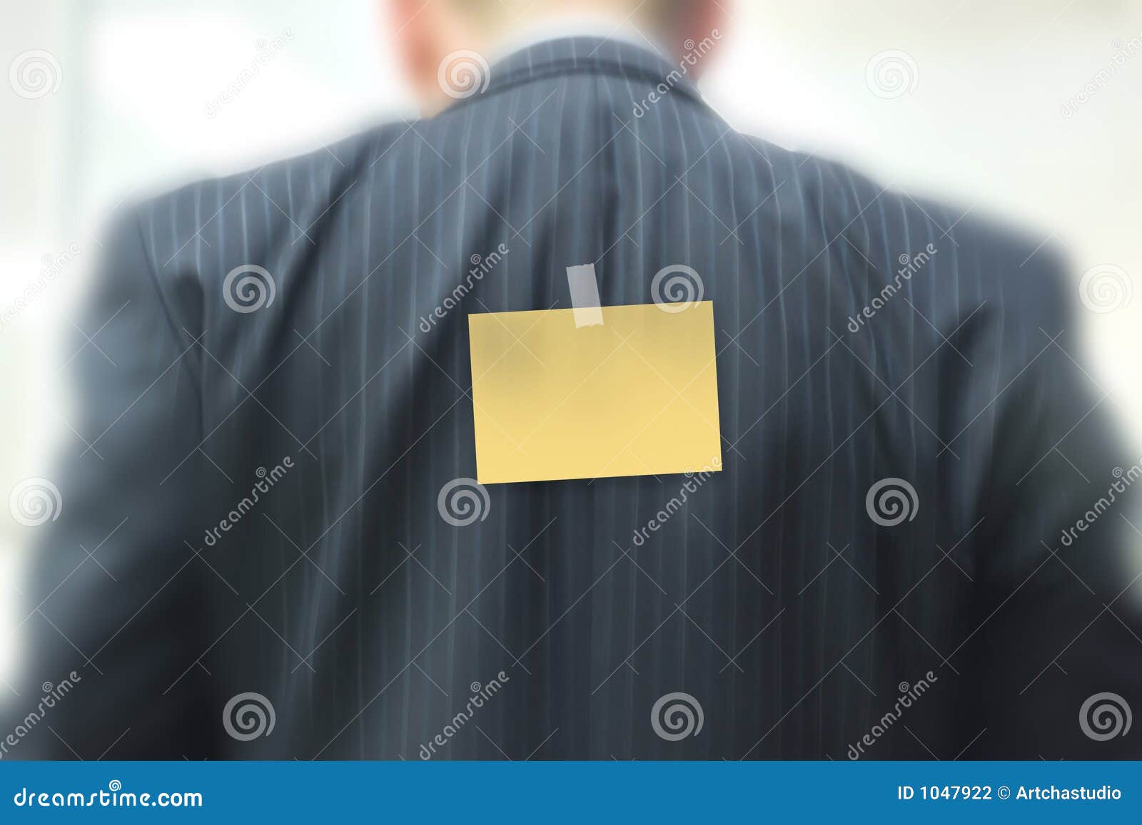 Sticky note on businessman stock photo. Image of back - 1047922