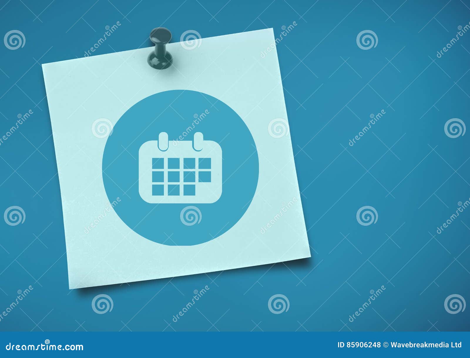 Sticky Note with Calendar Icon Against Neutral Blue Background Stock ...
