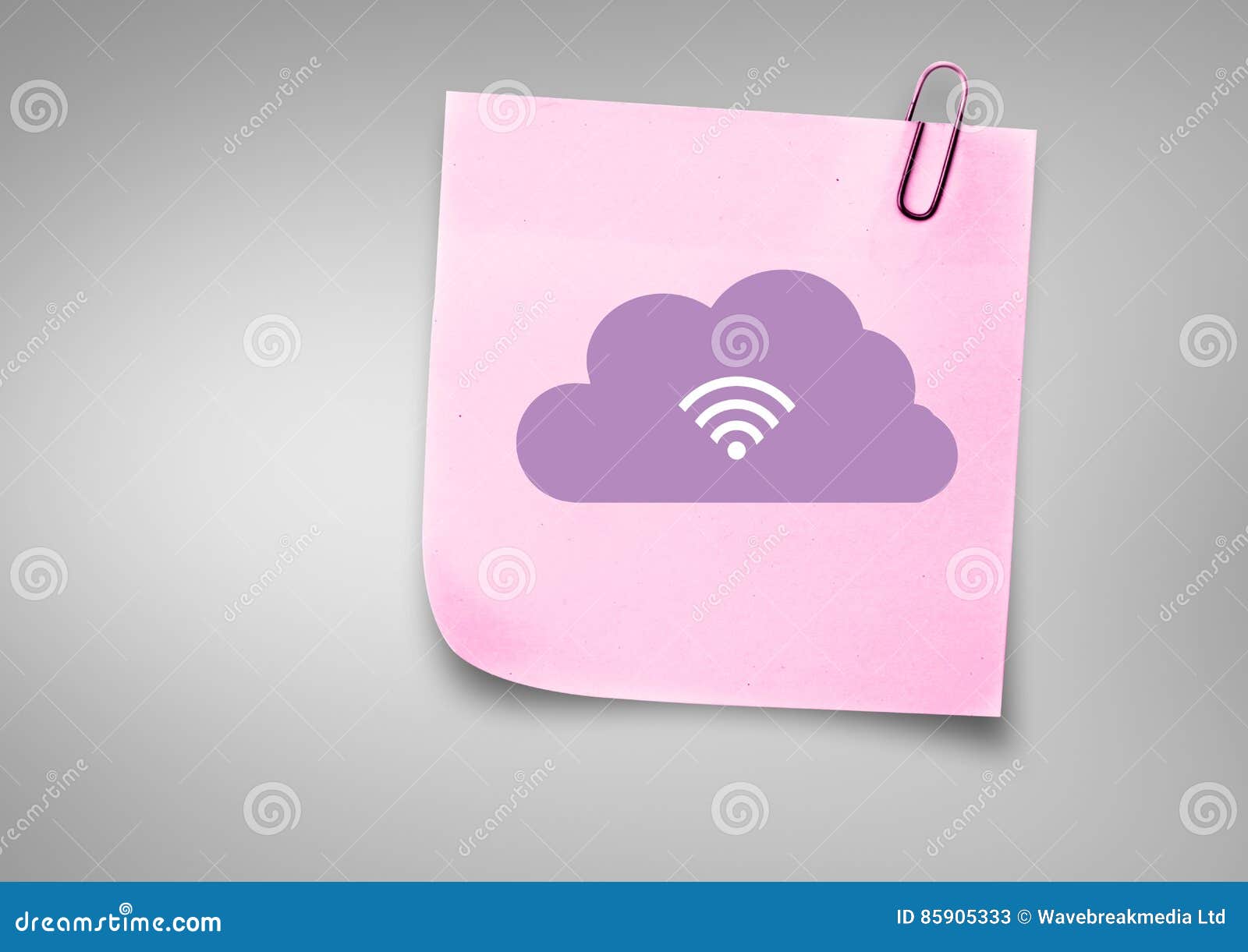 Sticky Note with Cloud Wifi Icon Against Neutral Grey Background Stock ...
