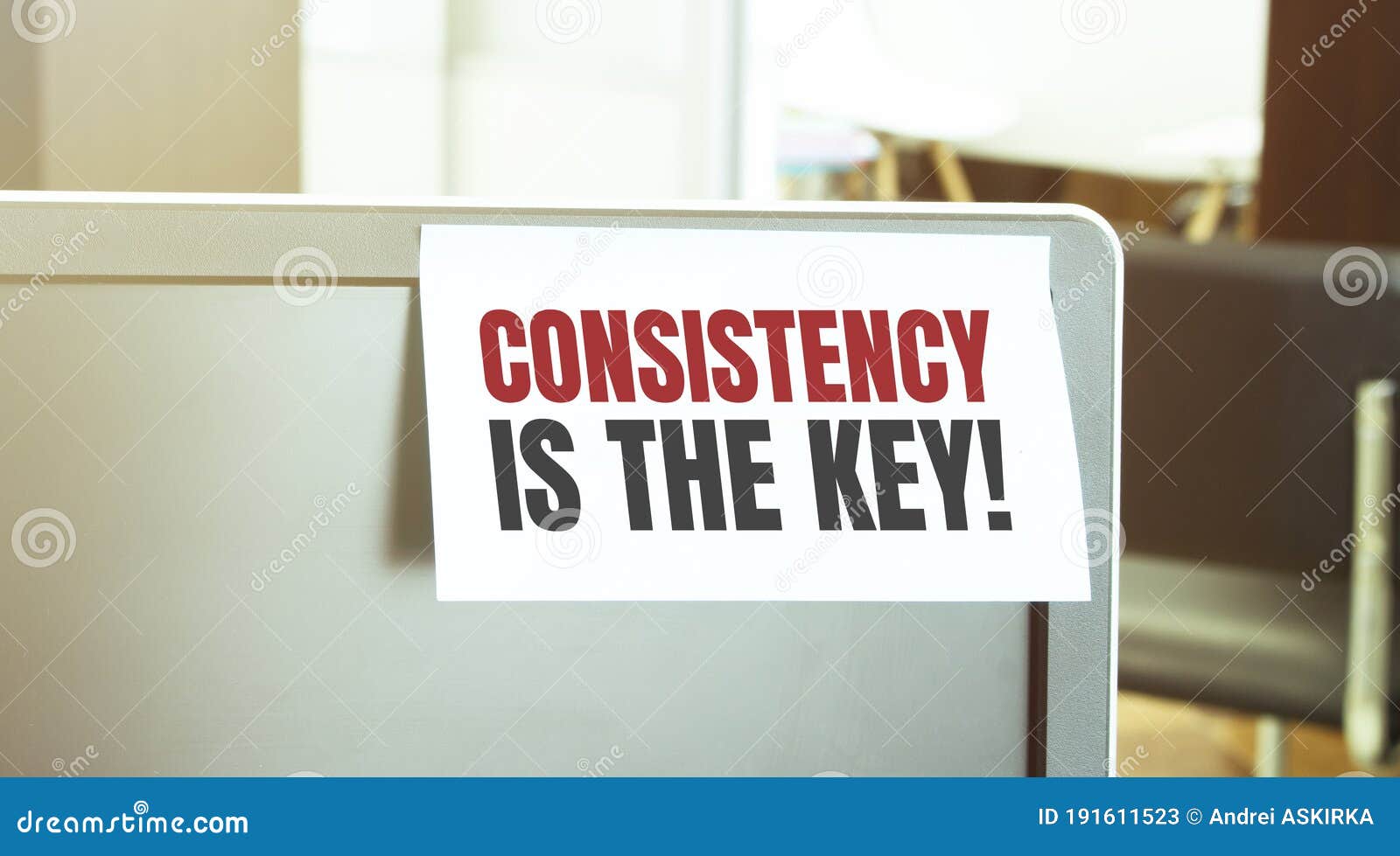 Sticky Note on the Computer. Text CONSISTENCY is the KEY Stock Image ...