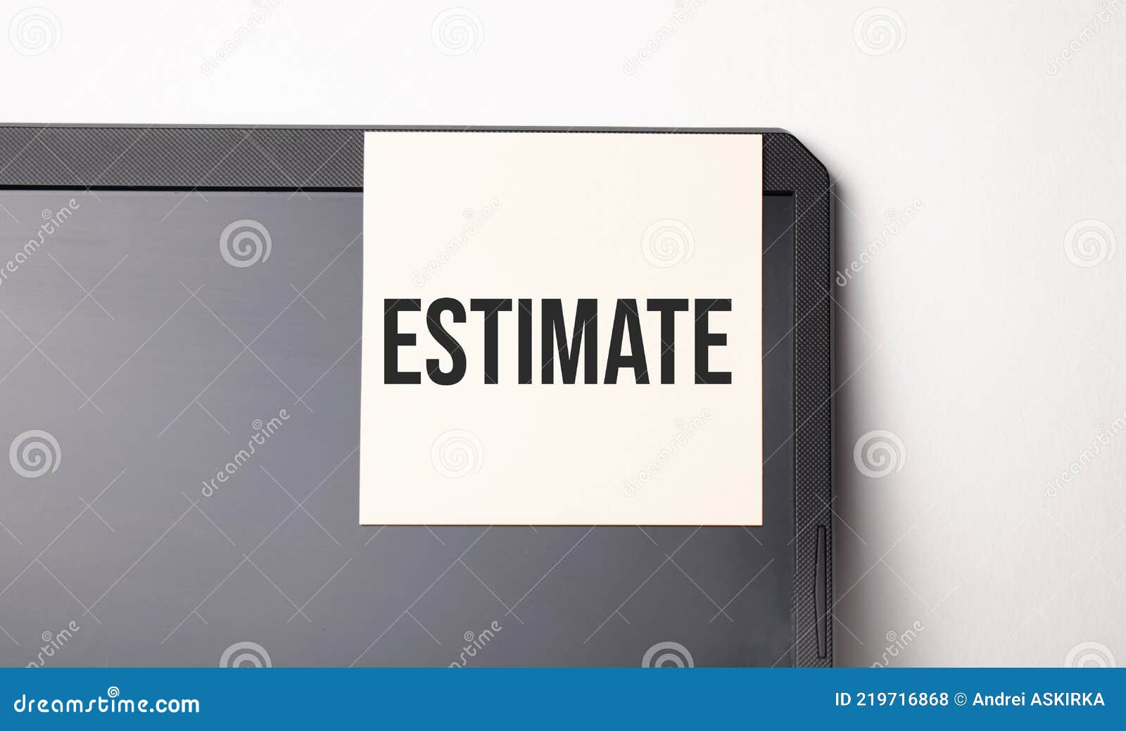 Sticky Note on the Computer. Text Estimate Stock Photo - Image of hand ...