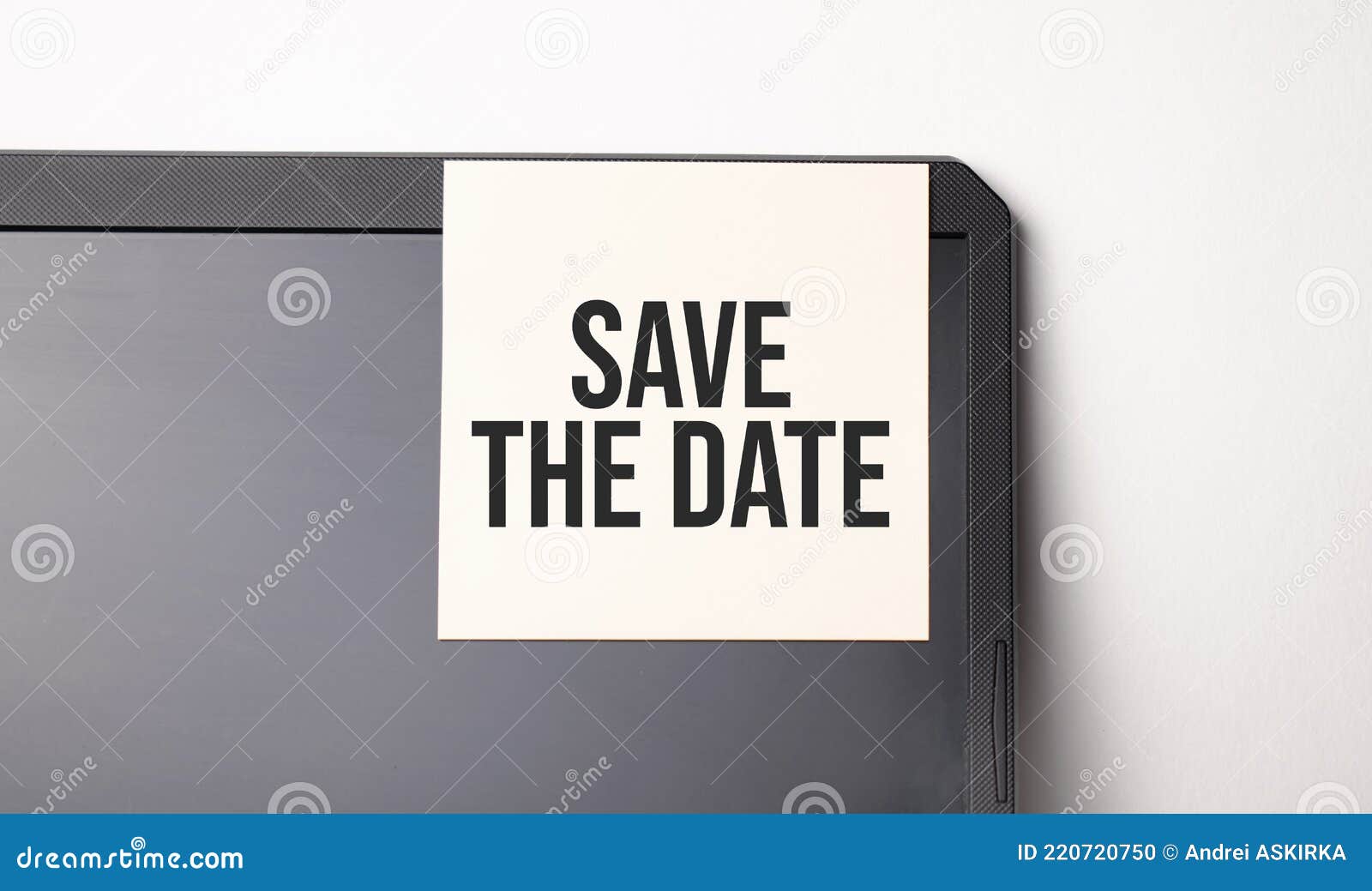 Sticky Note on the Computer. Text Save the Date Stock Photo - Image of ...