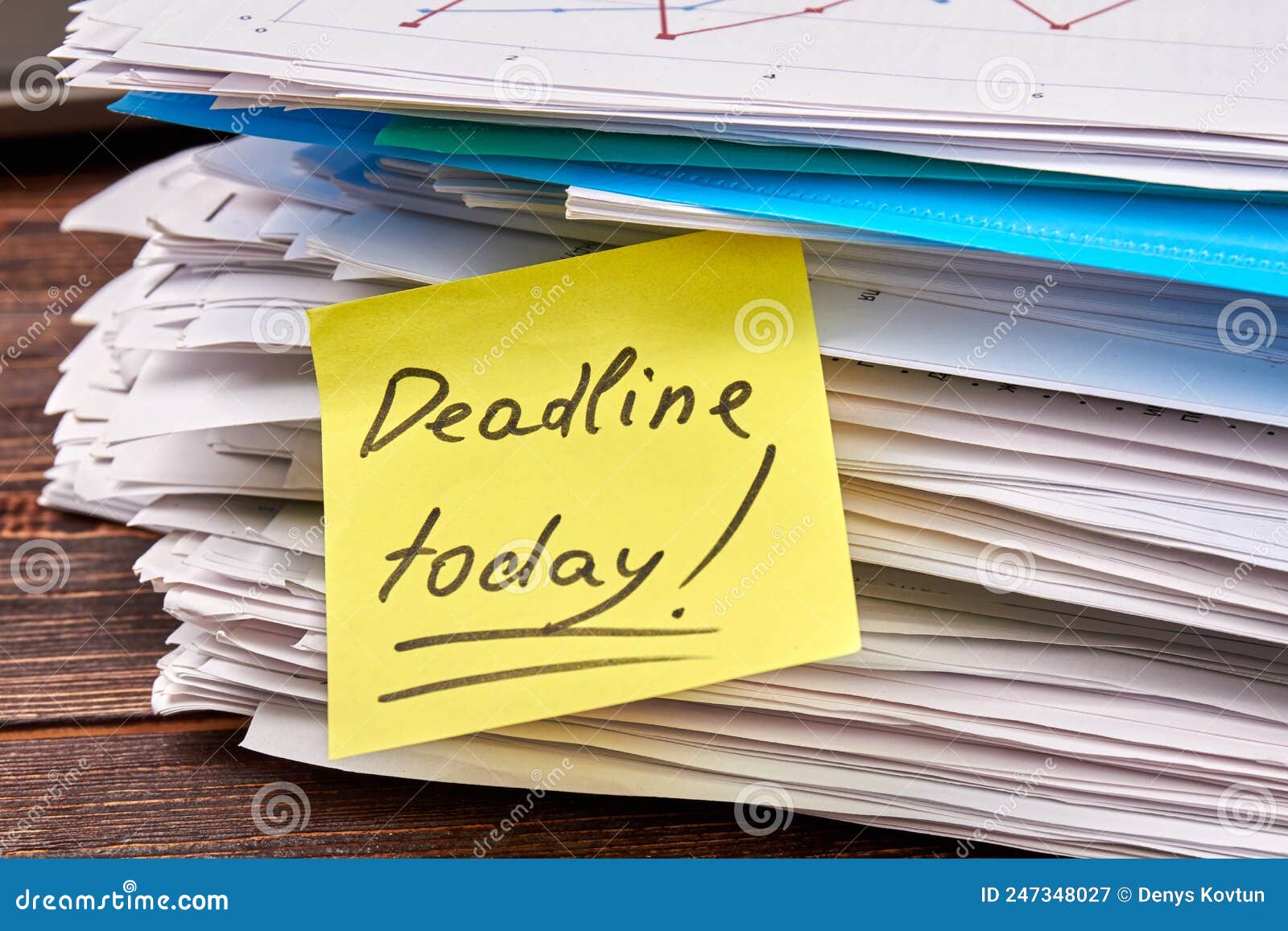 Sticky Note with Deadline Today Writing on the Stack of Papers. Stock ...