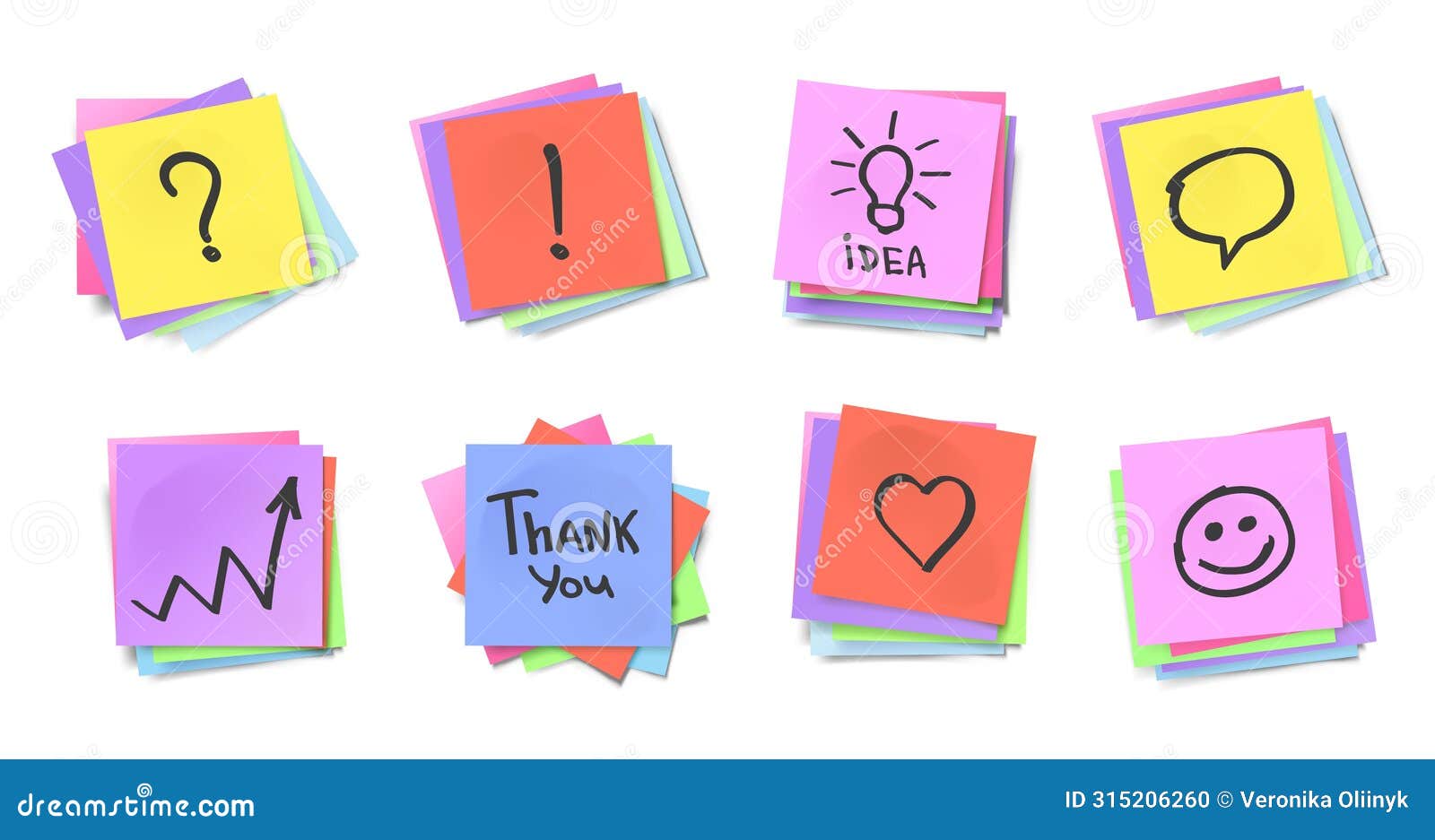 Sticky Note Messages. Stacked Colorful Adhesive Notes, Reminder Pads ...