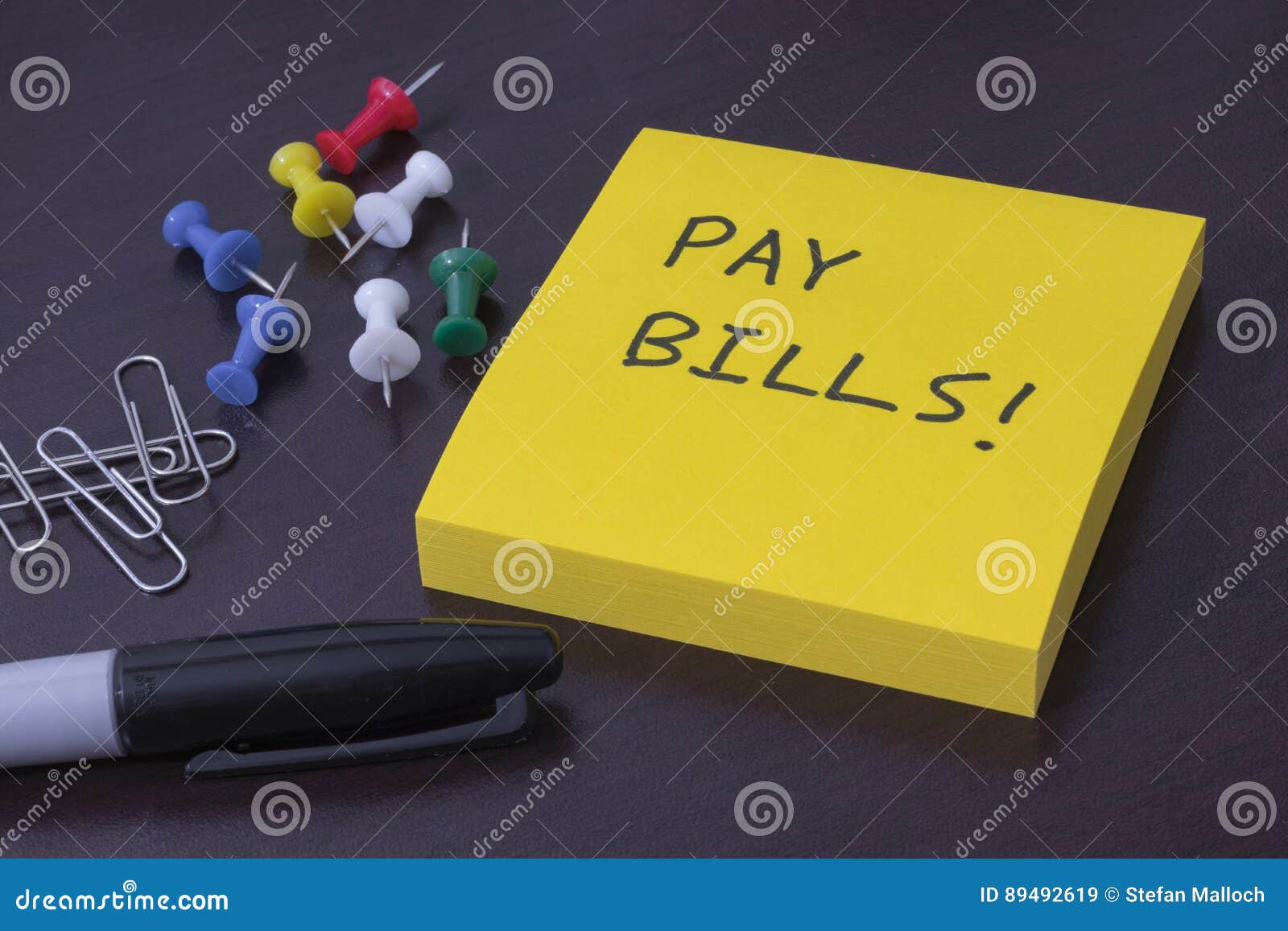 Sticky Note Pad with the Reminder To Pay Bills Stock Image - Image of ...