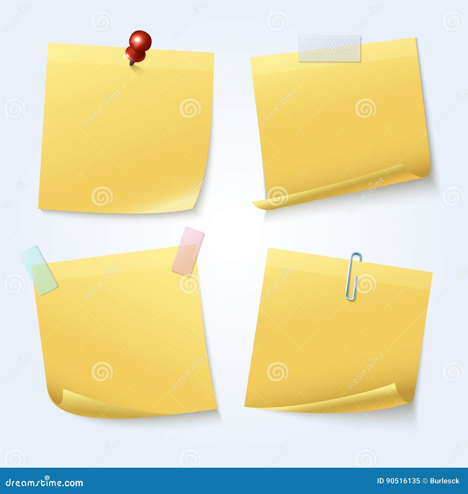 Sticky Note Pages, Yellow Papers Vector Set Stock Vector - Illustration ...