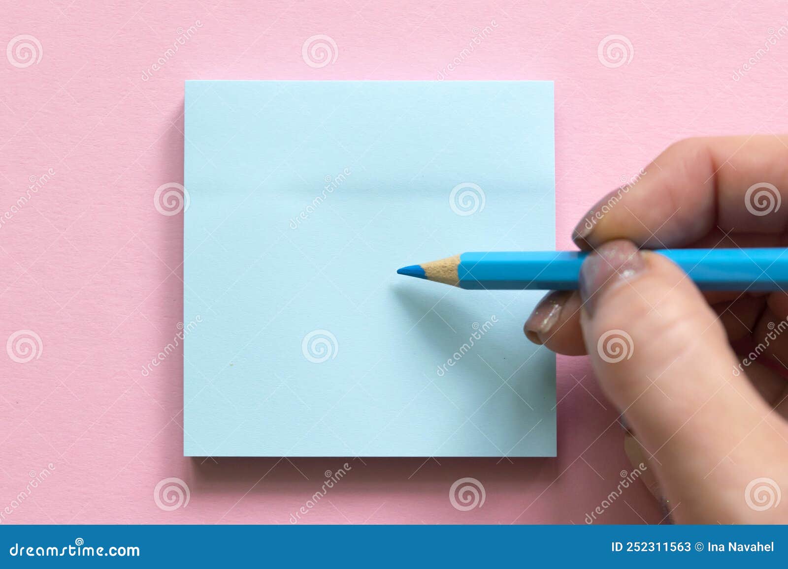 Sticky Note Paper and Colored Pencil on a Pink Background, Notepaper on ...