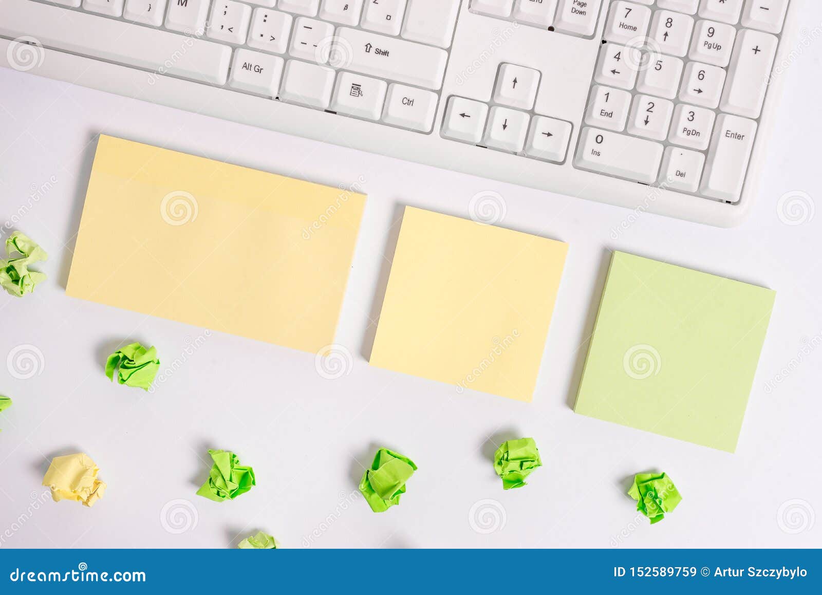 Sticky Note Paper on the Table with Pc Keyboard. Flat Lay Above Blank ...