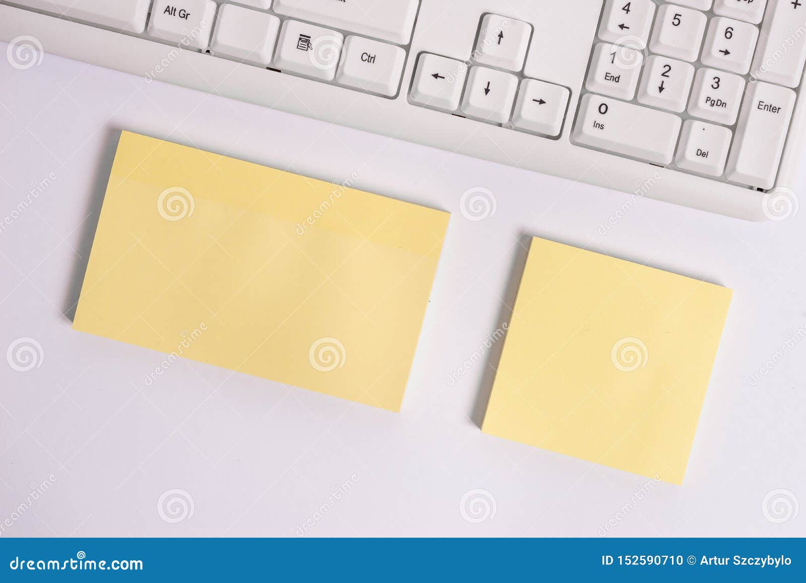 Sticky Note Paper on the Table with Pc Keyboard. Flat Lay Above Blank ...