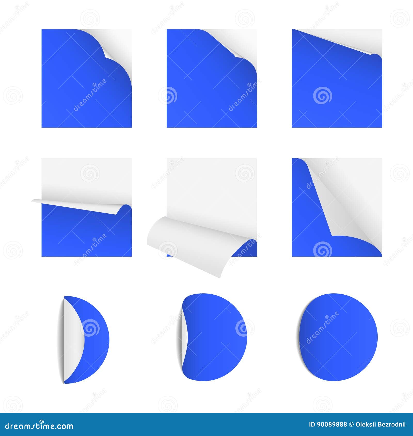 Sticky Note Papers with Page Curl Set of Blank Paper Sheets Round and ...