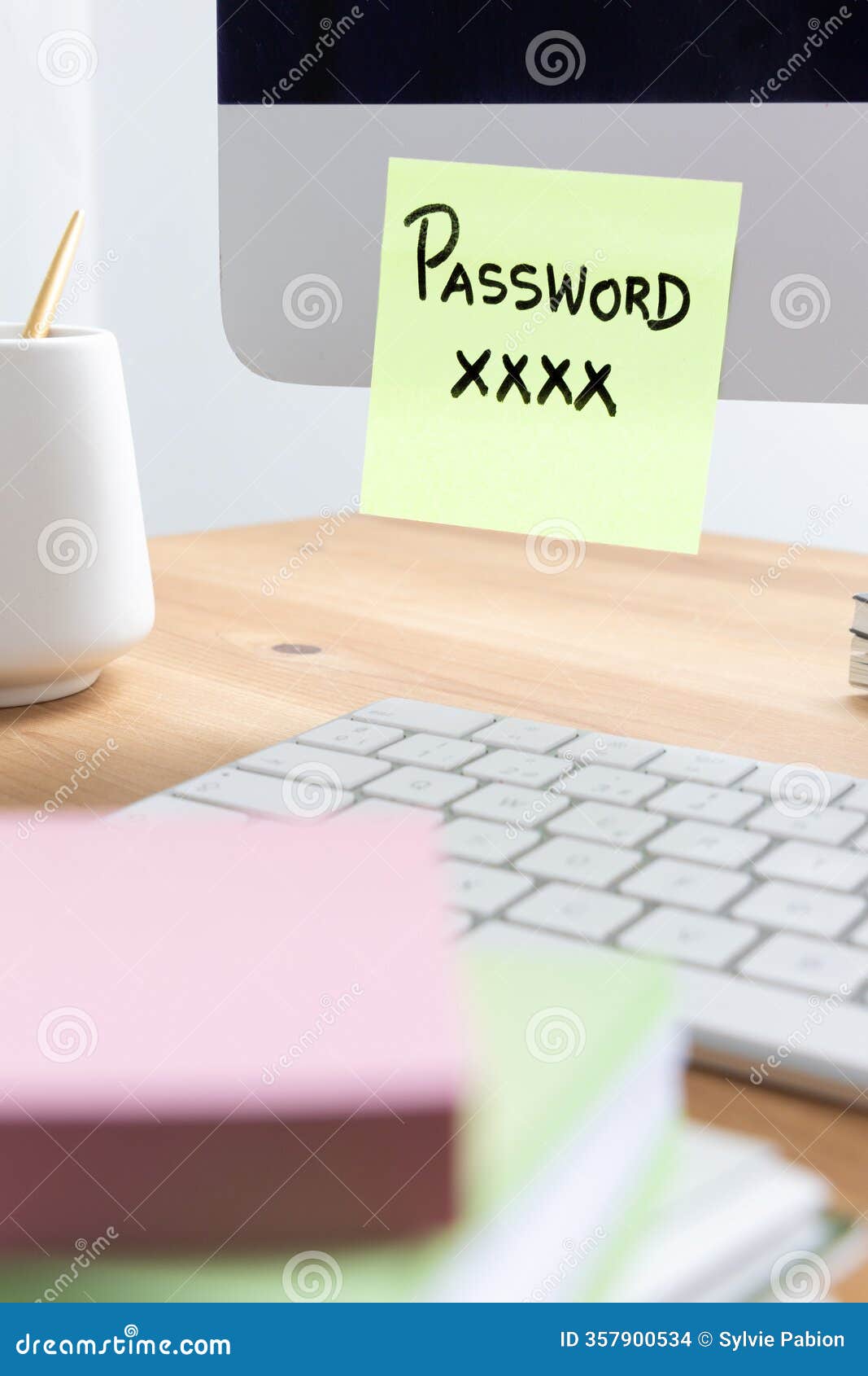 Sticky Note with Password on Computer Showing Security Risk Stock Photo ...