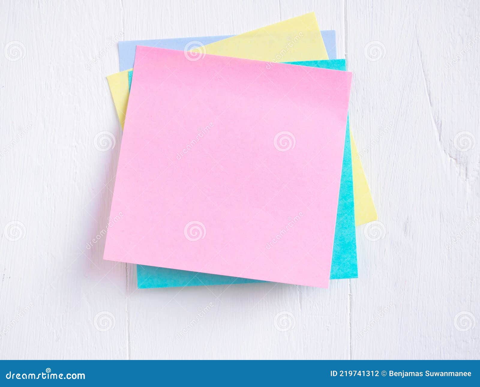 Sticky Note Post-it Stack on a White Wooden. Stock Photo - Image of ...